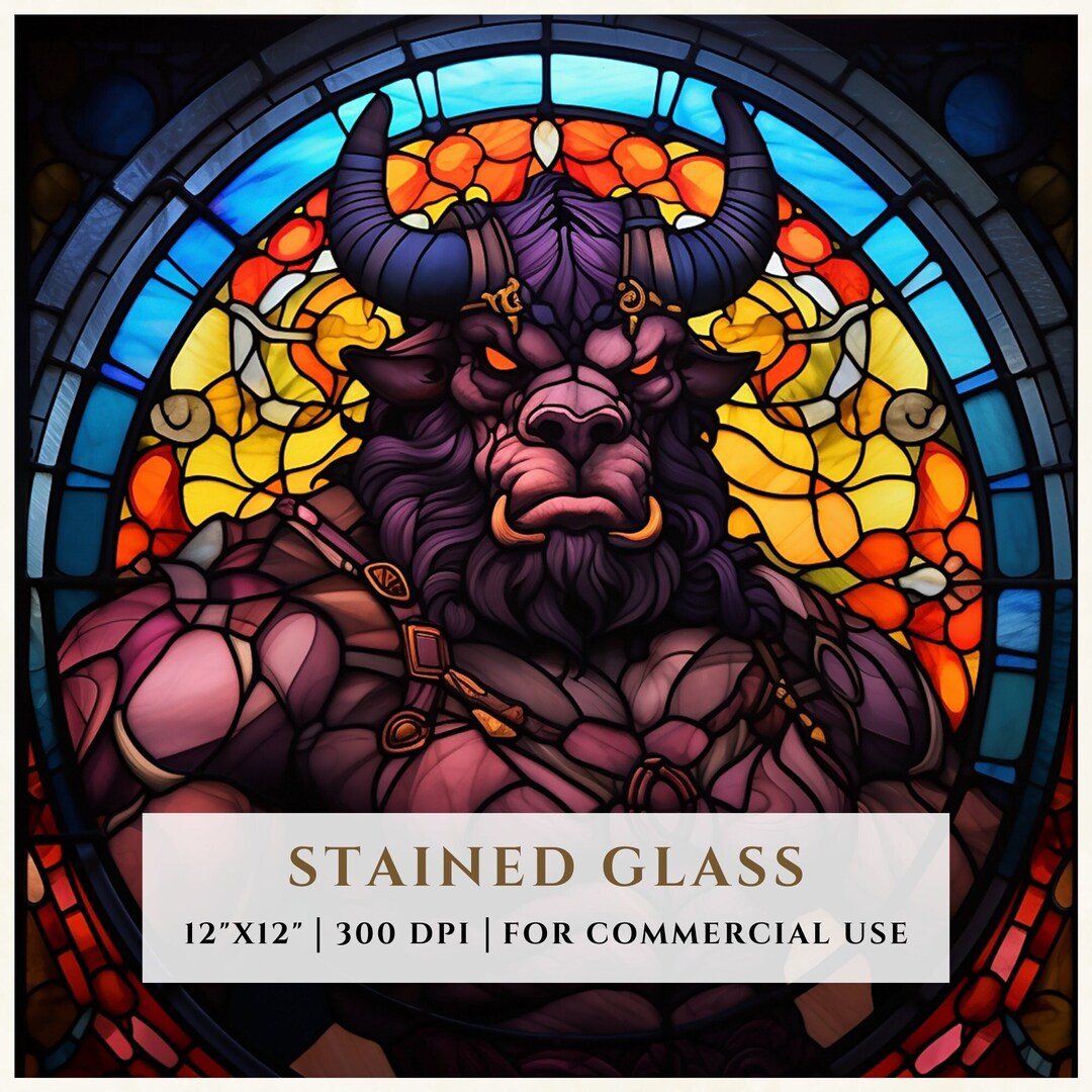 Minotaur Stained Glass Pattern, Greek Mythology, Sublimation Designs ...