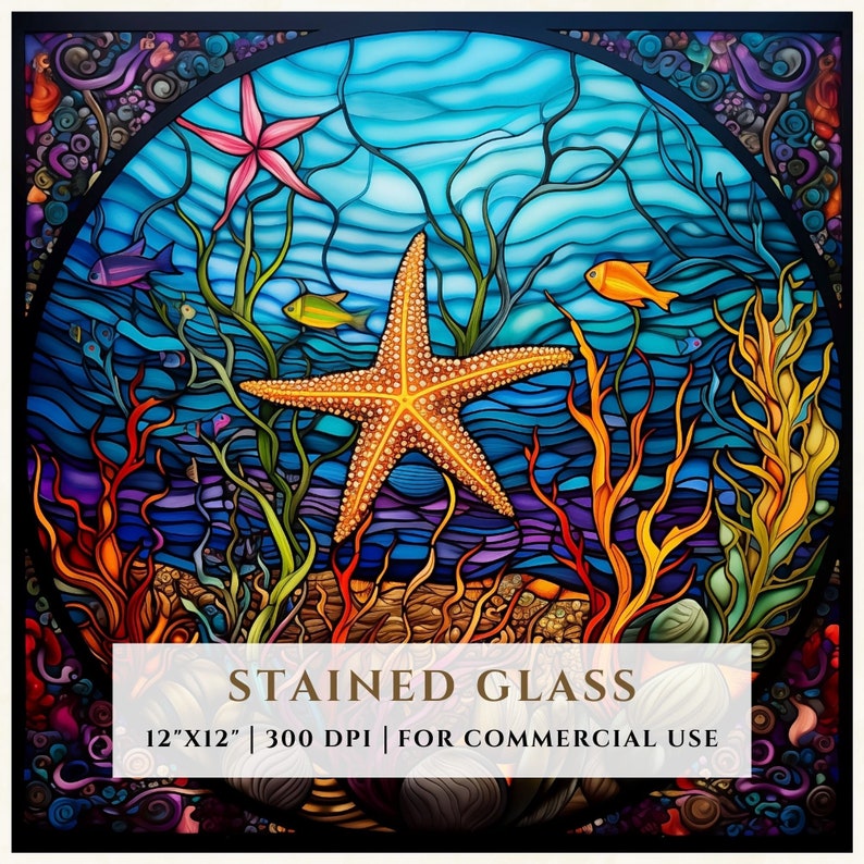 Starfish Stained Glass Pattern, Sublimation Designs, Stained Glass PNG ...