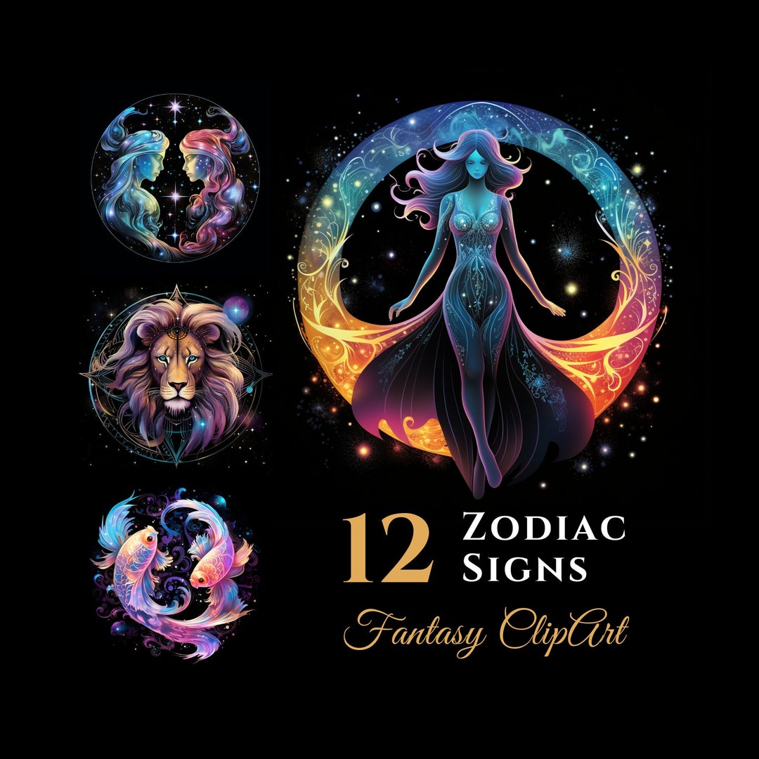 Zodiac Signs Clipart Bundle, Fantasy Horoscope Digital Graphics ...