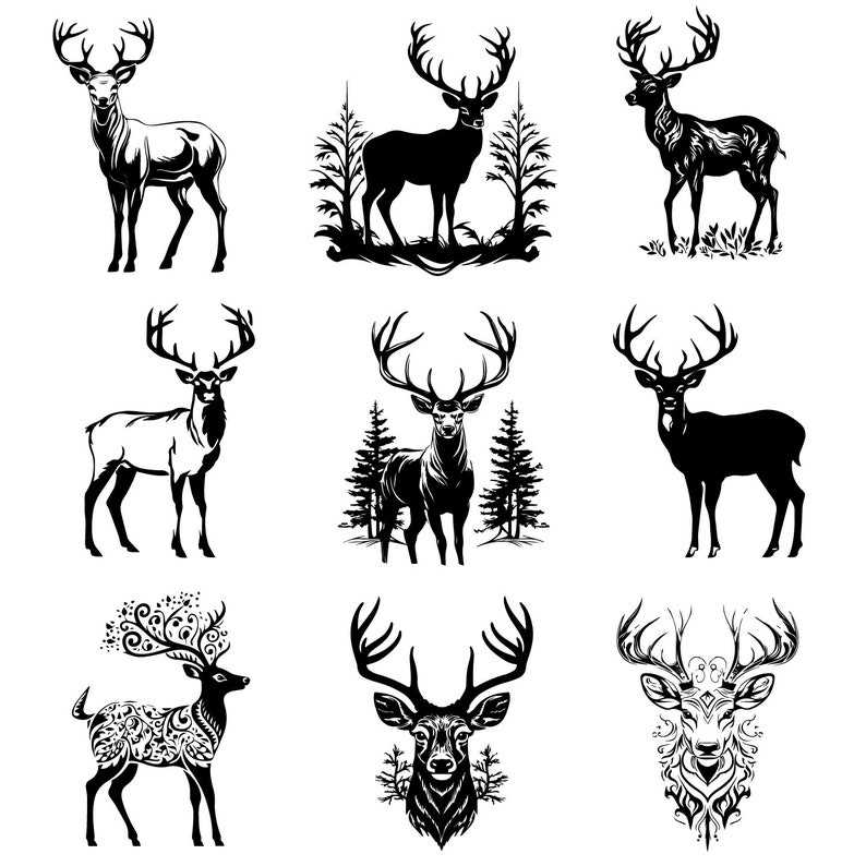 9 Deer Svg Vector Clipart Bundle, Transparent Background, Instant ...