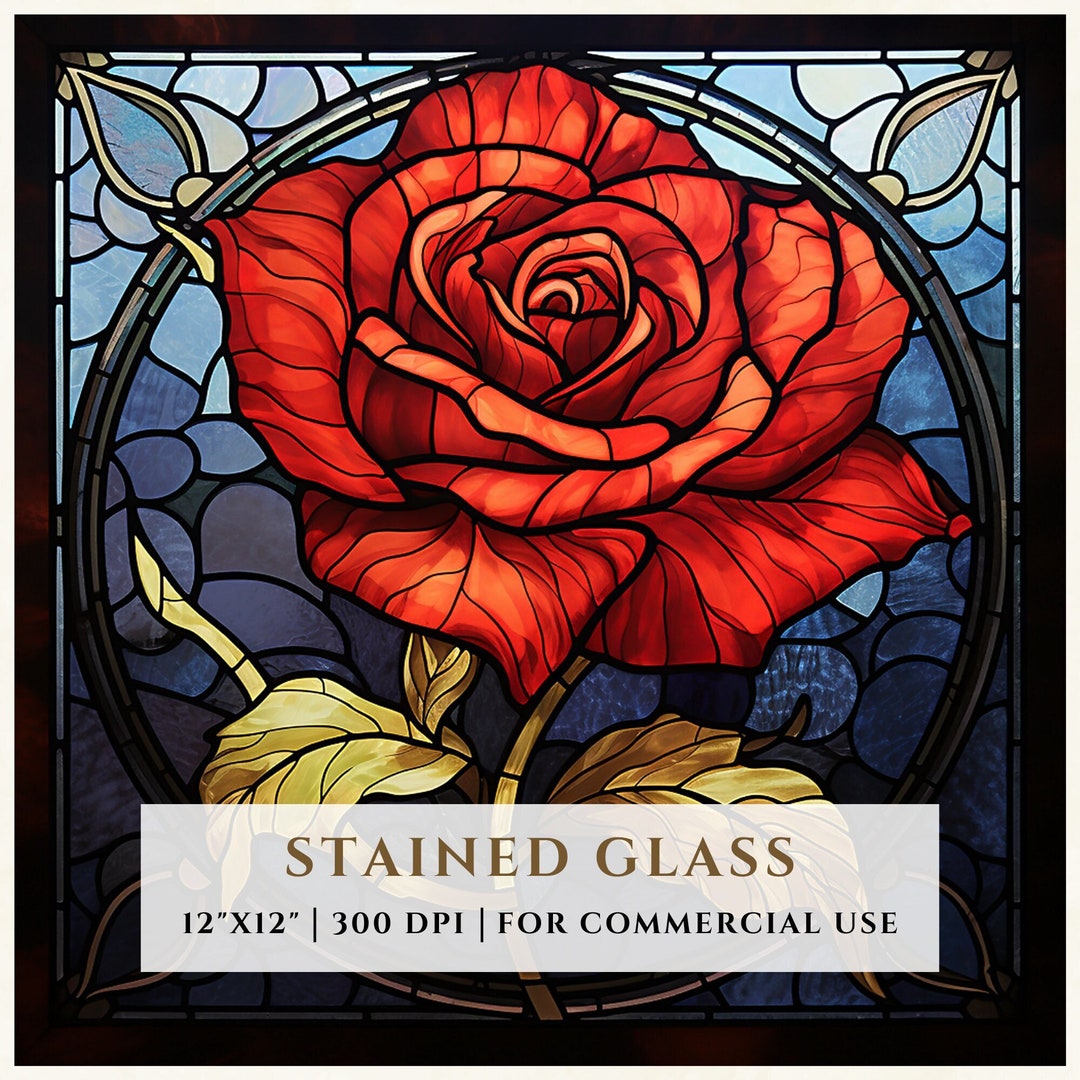 Red Rose Stained Glass Pattern, Sublimation Designs, Stained Glass PNG ...