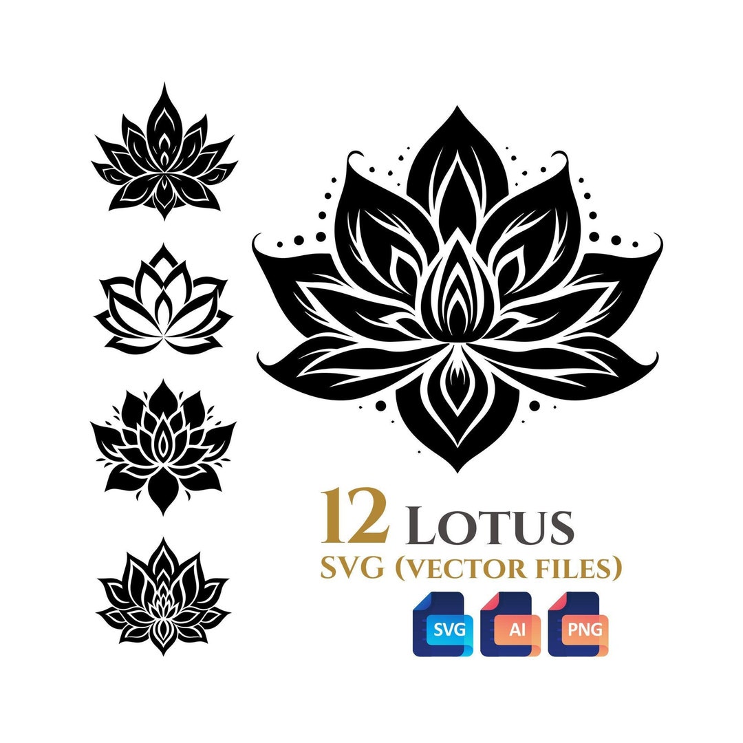 12 Lotus Flower Svg Vector Clipart Bundle, Transparent Background ...