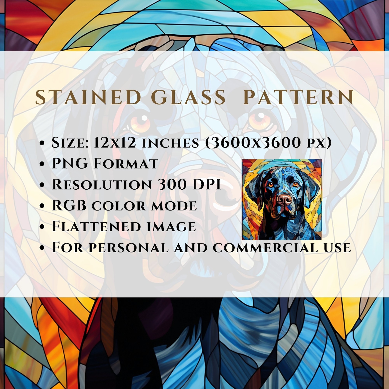 Labrador Dog Stained Glass Pattern, Sublimation Designs, Stained Glass ...