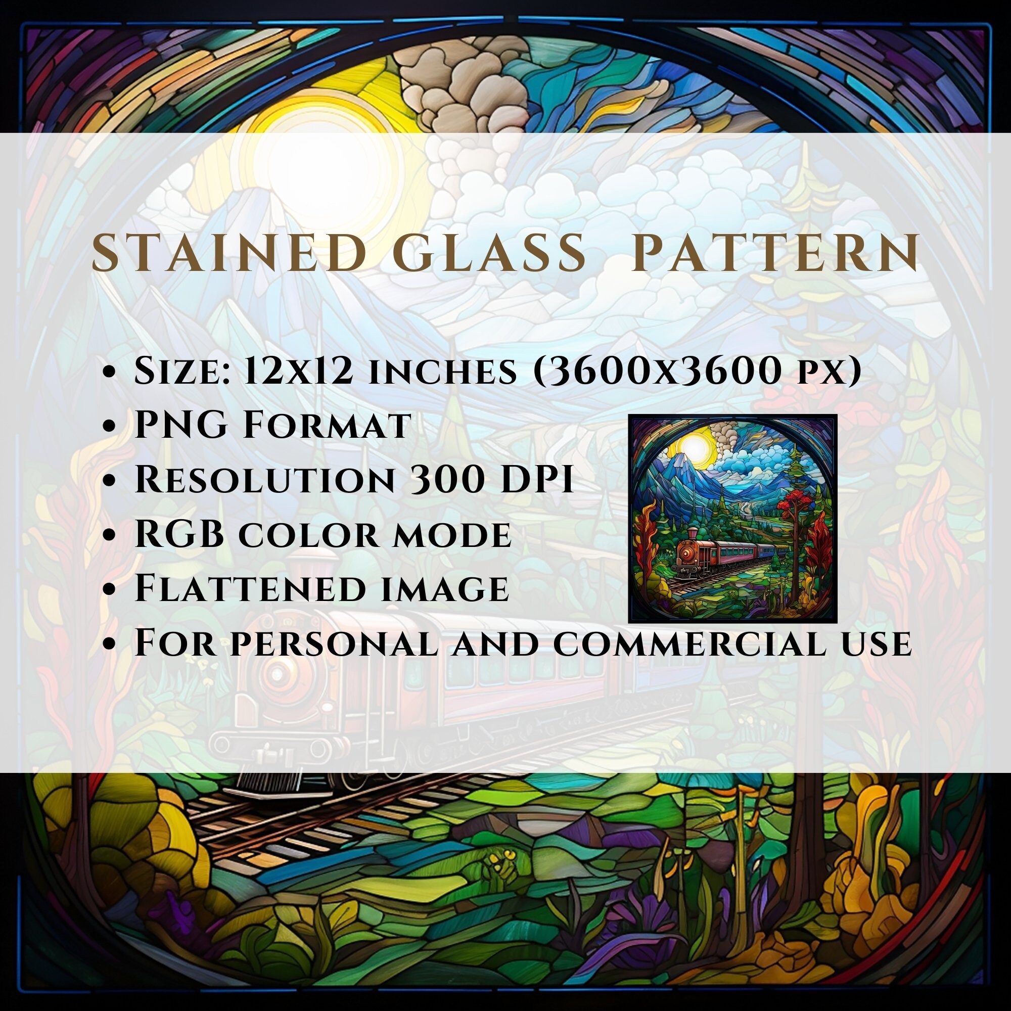 Train Stained Glass Pattern Ocean Waves Sublimation Designs - Etsy