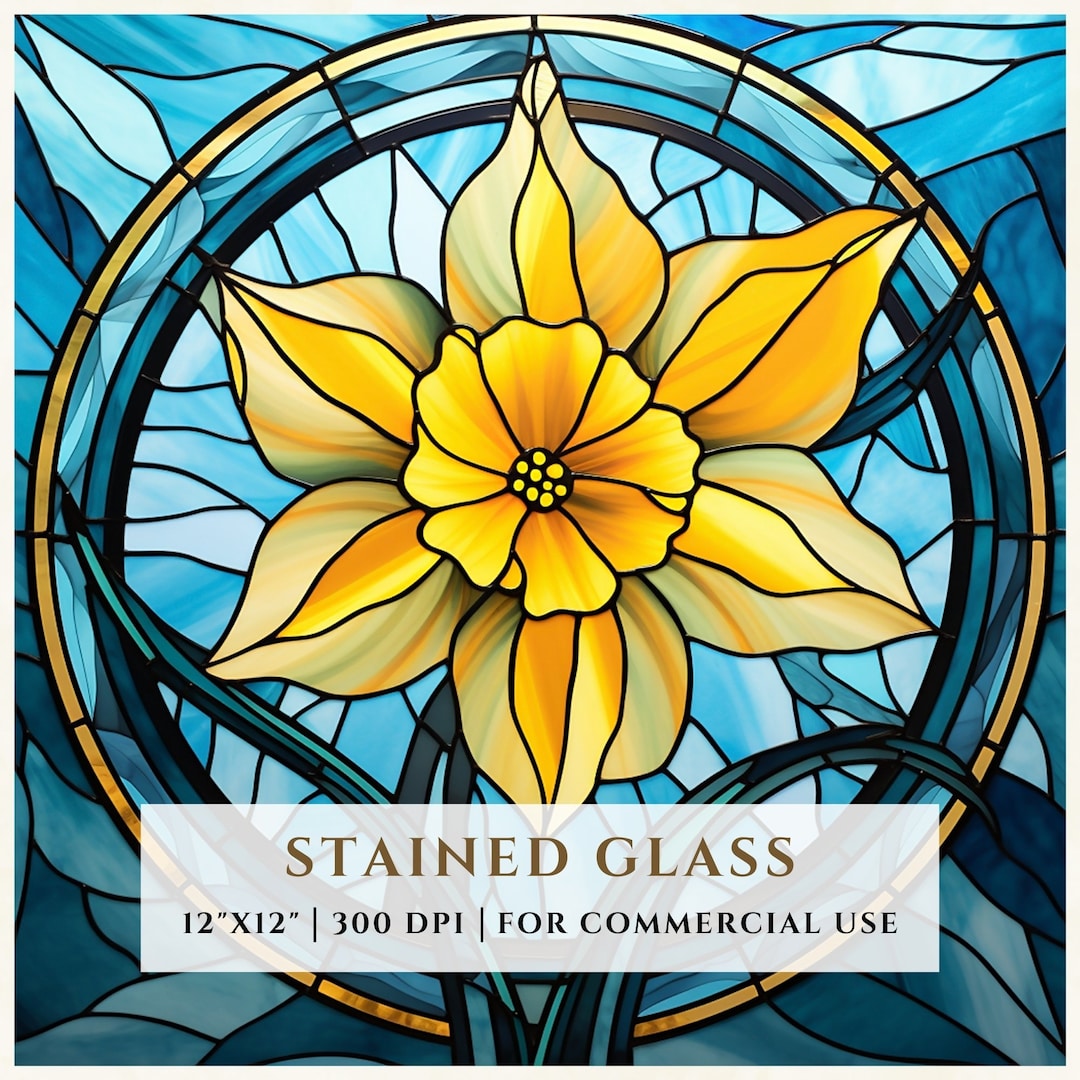 Daffodil Flower Stained Glass Pattern, Sublimation Designs, Stained ...