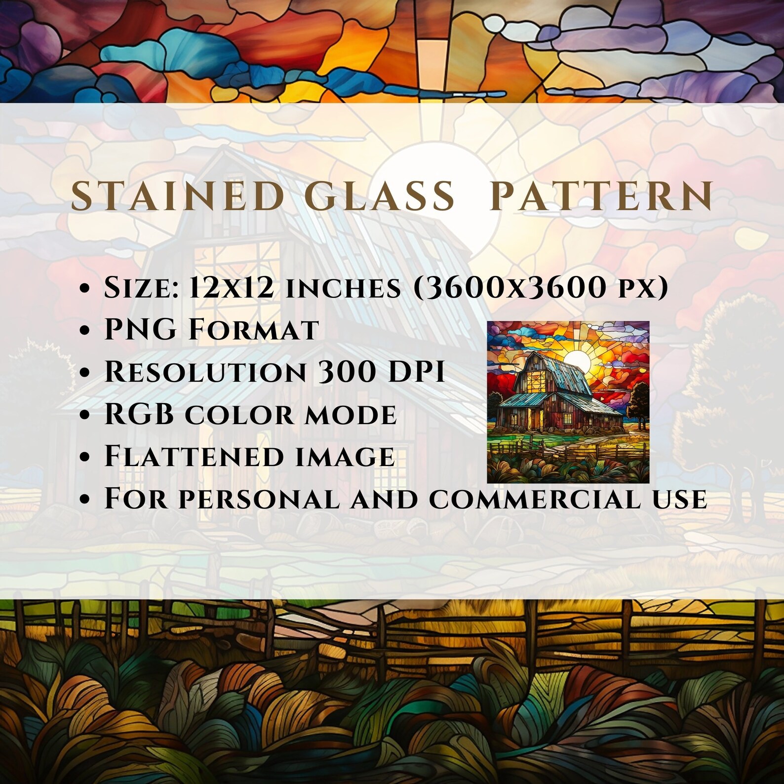 Barn Farm House Stained Glass Pattern, Sublimation Designs, Stained ...