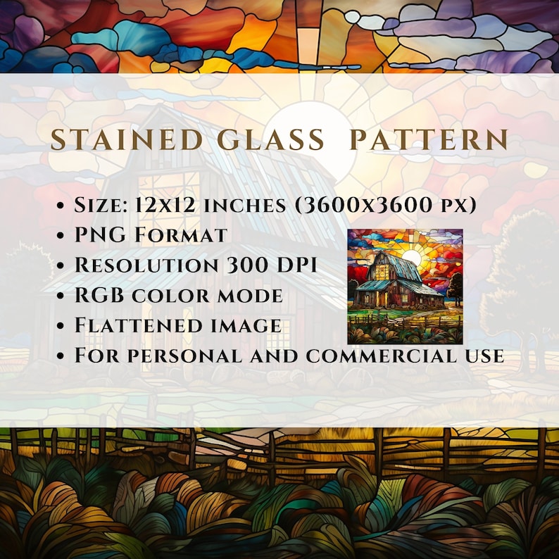 Barn Farm House Stained Glass Pattern, Sublimation Designs, Stained ...