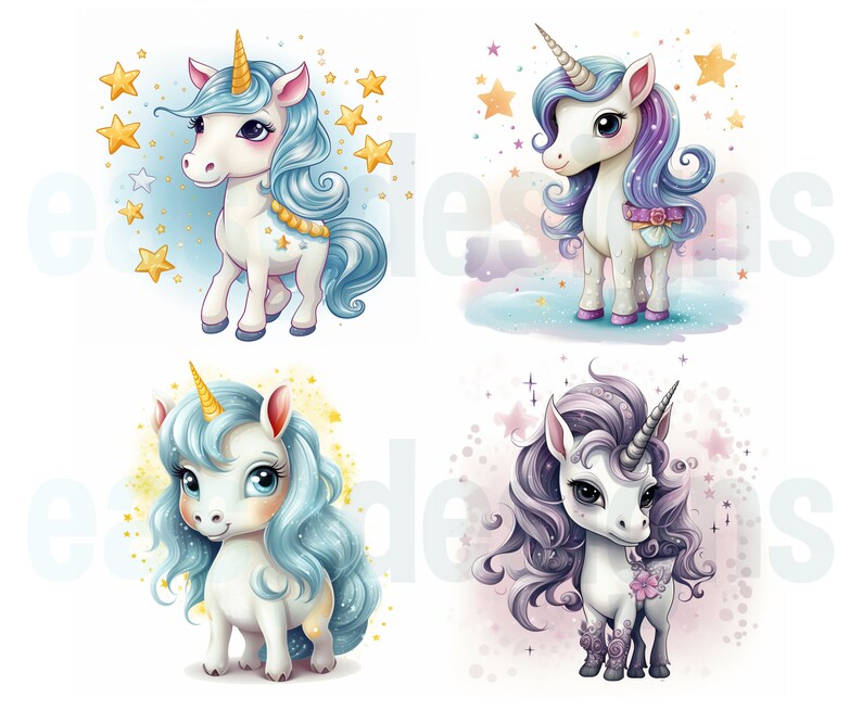 20 Cute Unicorns Watercolor Clipart Bundle, Fantasy Art, Digital High ...