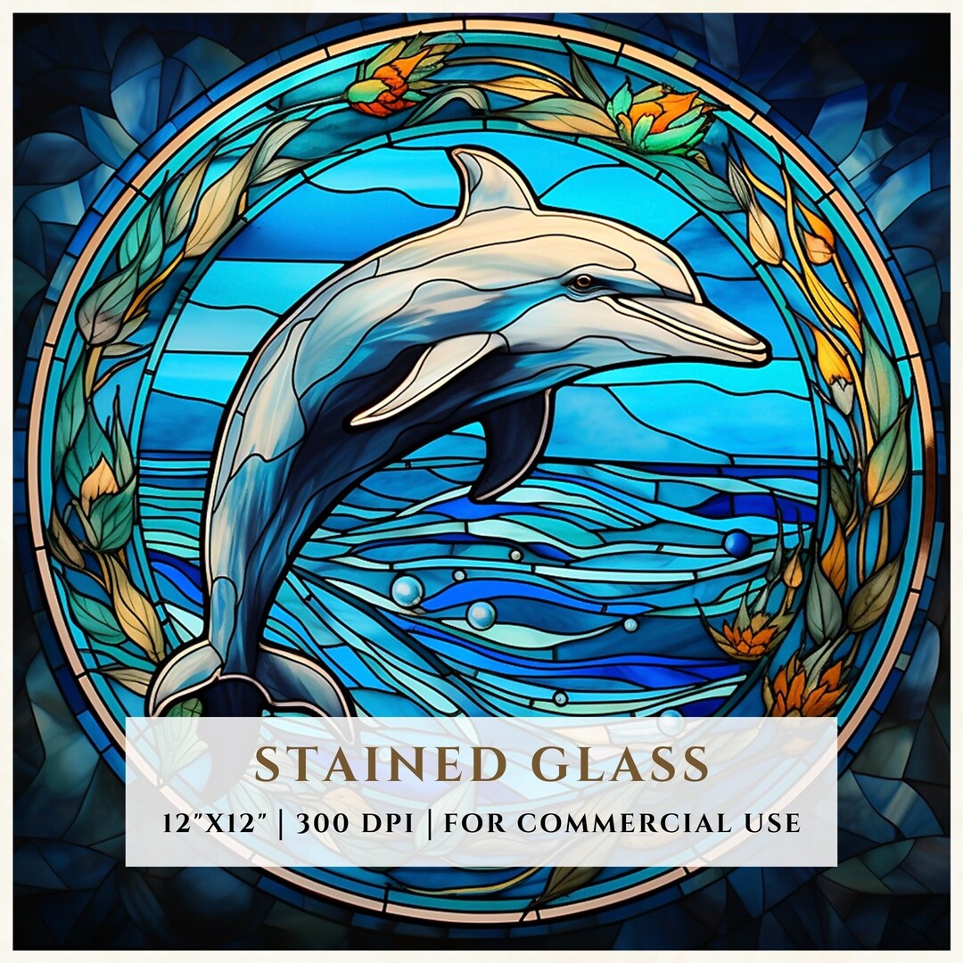 Dolphin Stained Glass Pattern, Sublimation Designs, Stained Glass PNG ...