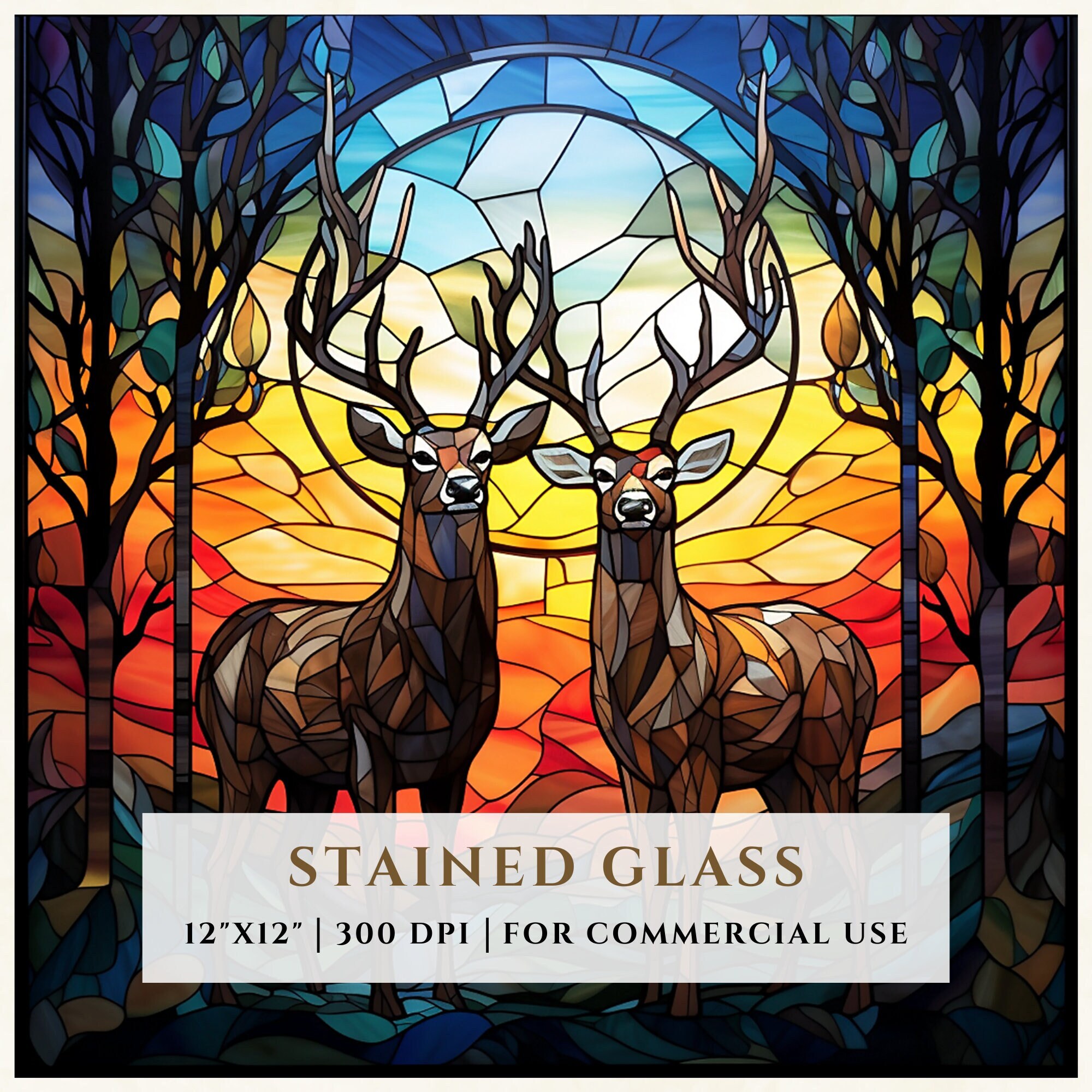 Deers Stained Glass Pattern, Sublimation Designs, Stained Glass PNG ...