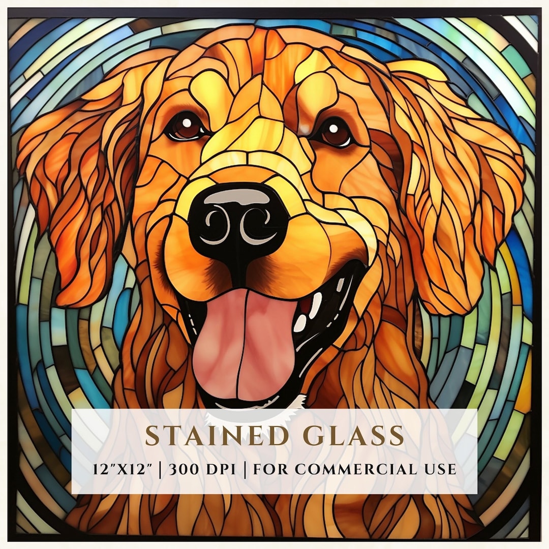 Golden Retriever Dog Stained Glass Pattern, Sublimation Designs ...