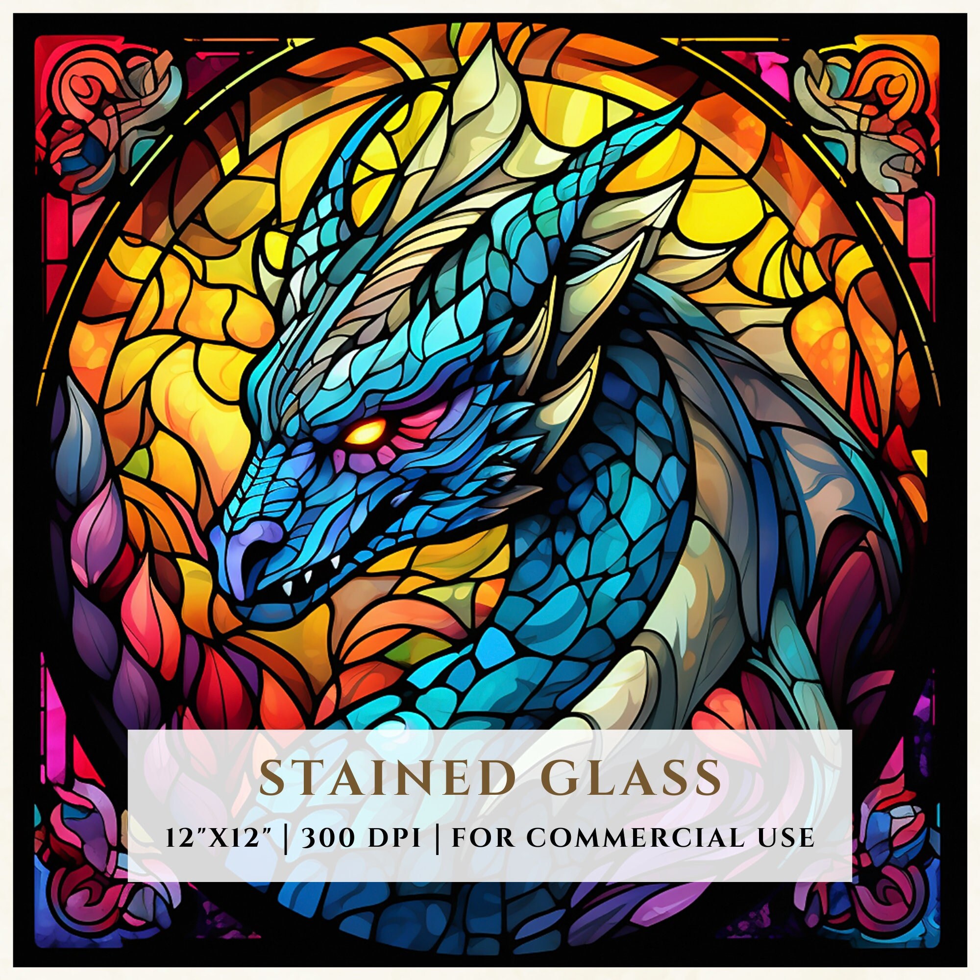 Dragon Stained Glass Pattern, Sublimation Designs, Stained Glass PNG ...
