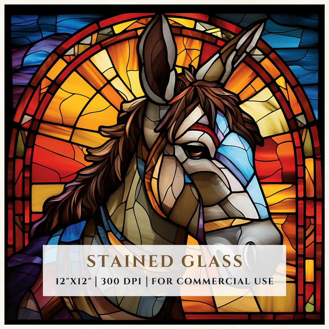 Donkey Stained Glass Pattern, Sublimation Designs, Stained Glass PNG ...