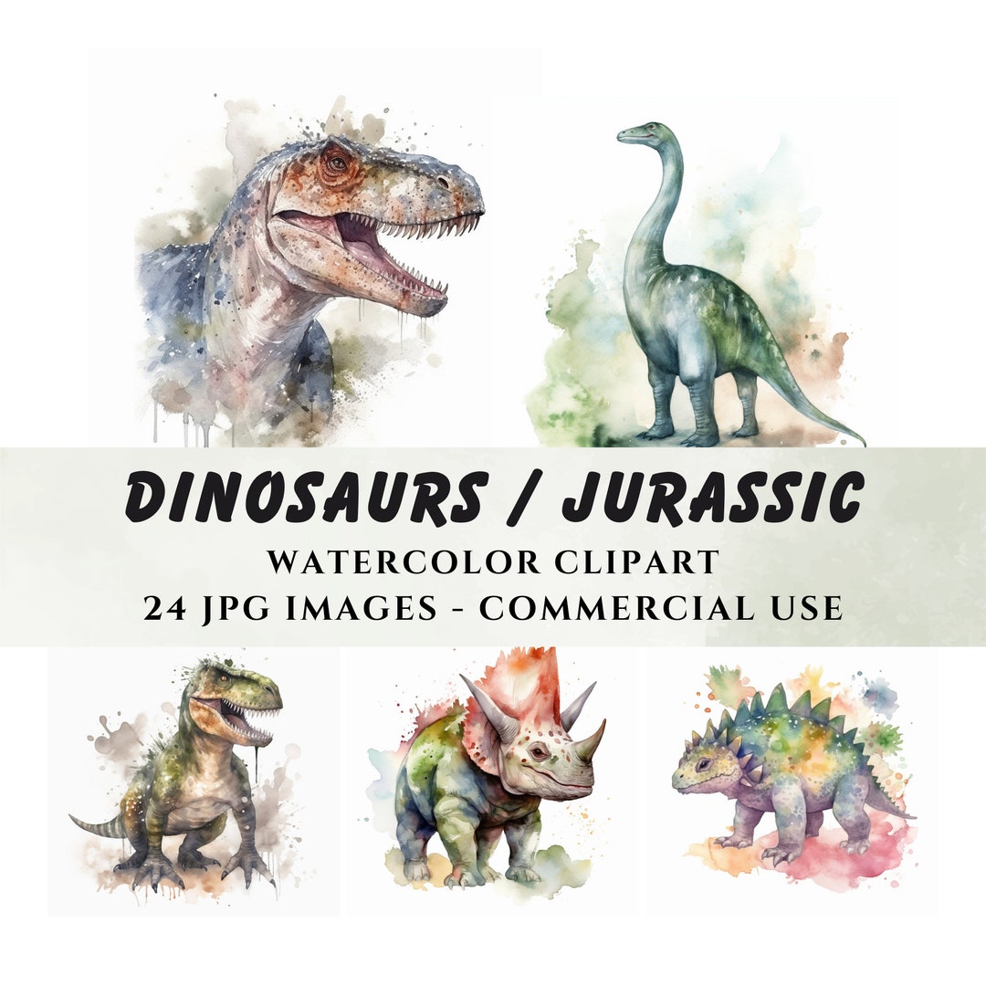 24 Dinosaur / Jurassic Watercolor Clipart Bundle, Digital High ...
