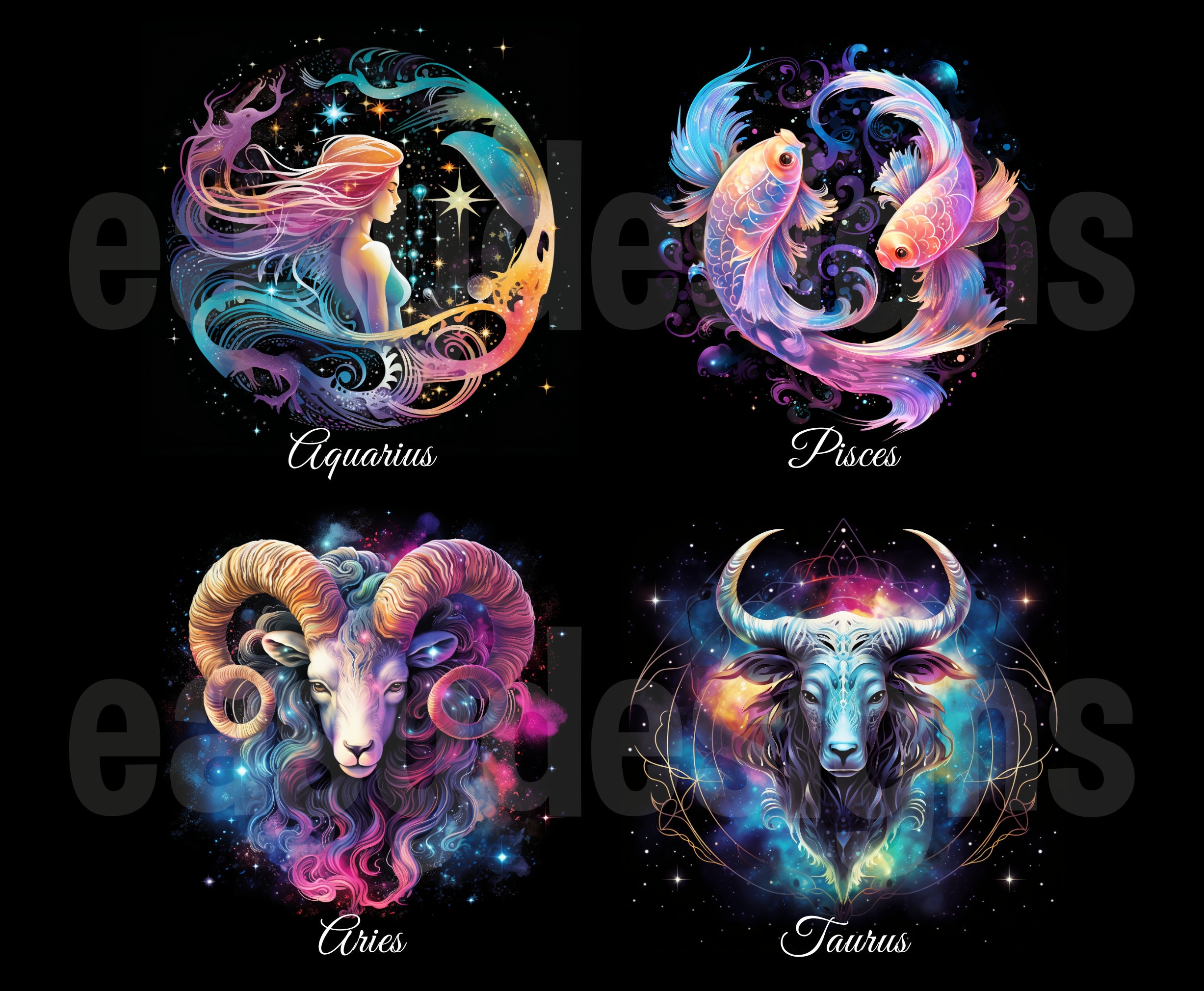 Zodiac Signs Clipart Bundle, Fantasy Horoscope Digital Graphics ...