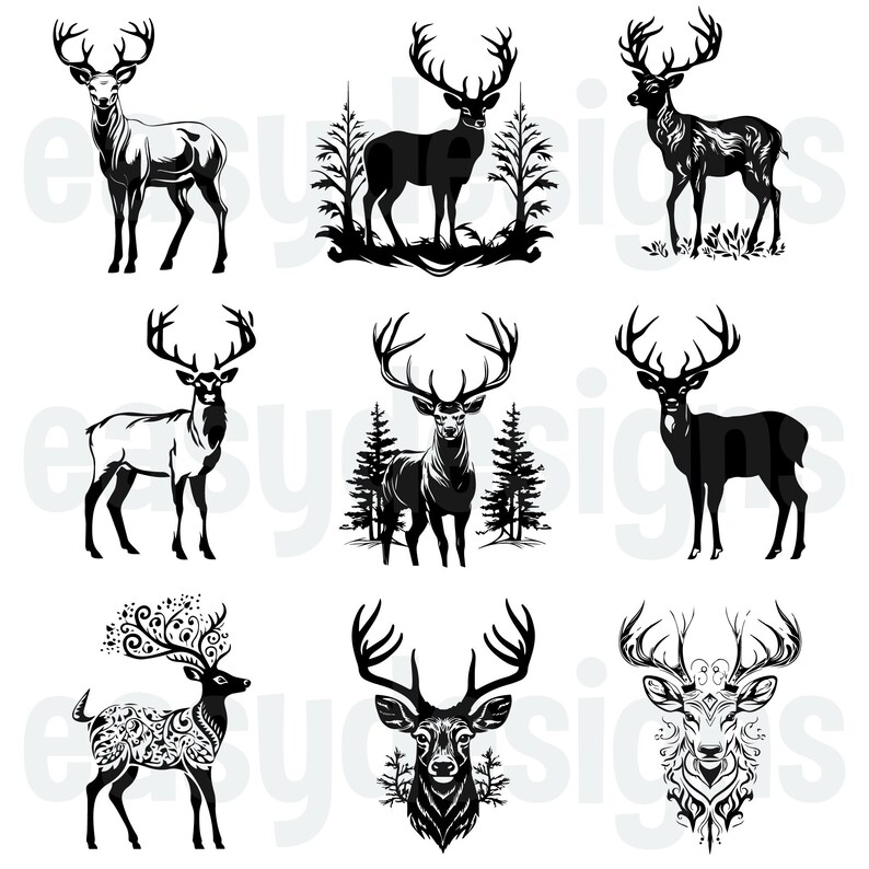 9 Deer Svg Vector Clipart Bundle, Transparent Background, Instant ...