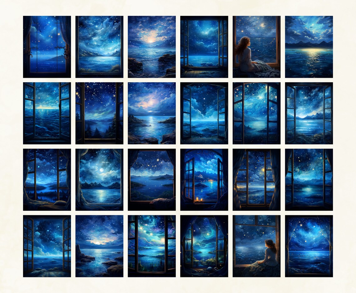 24 Starry Night Printable Digital Paper Bundle, Watercolor, Letter Size ...