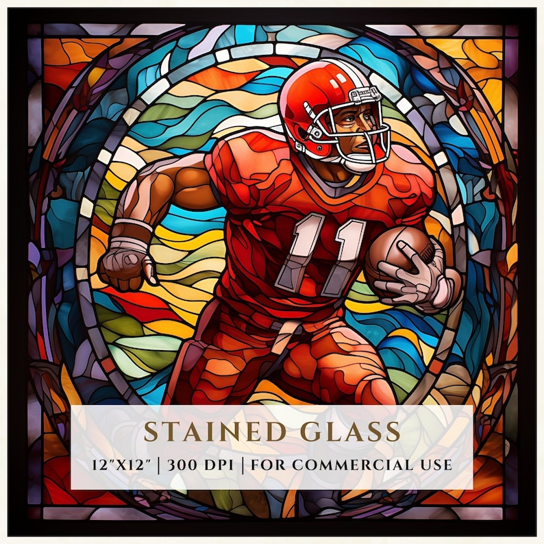 American Football Stained Glass Pattern, Sublimation Designs, Faux ...