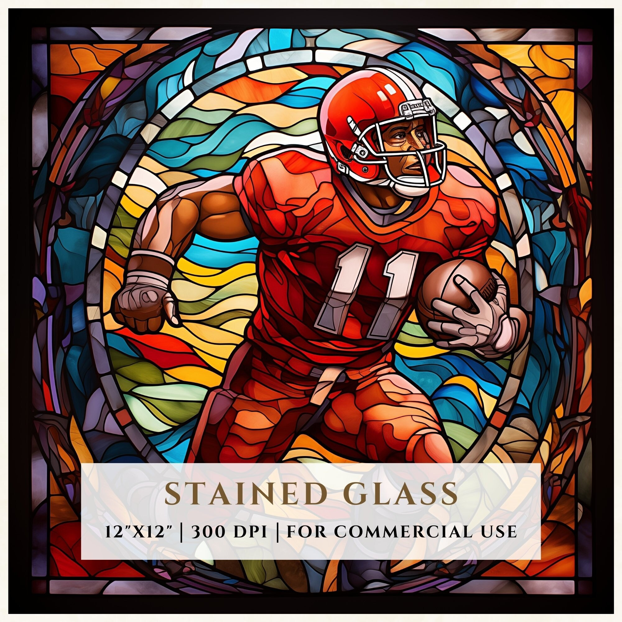 American Football Stained Glass Pattern, Sublimation Designs, Faux ...
