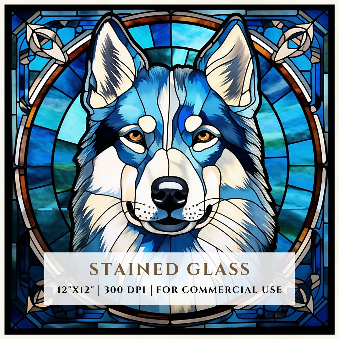 Siberian Husky Dog Stained Glass Pattern, Sublimation Designs, Stained ...