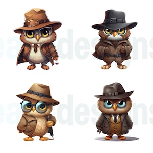 15 Owl Detective Clipart Bundle, Transparent Background, Digital ...