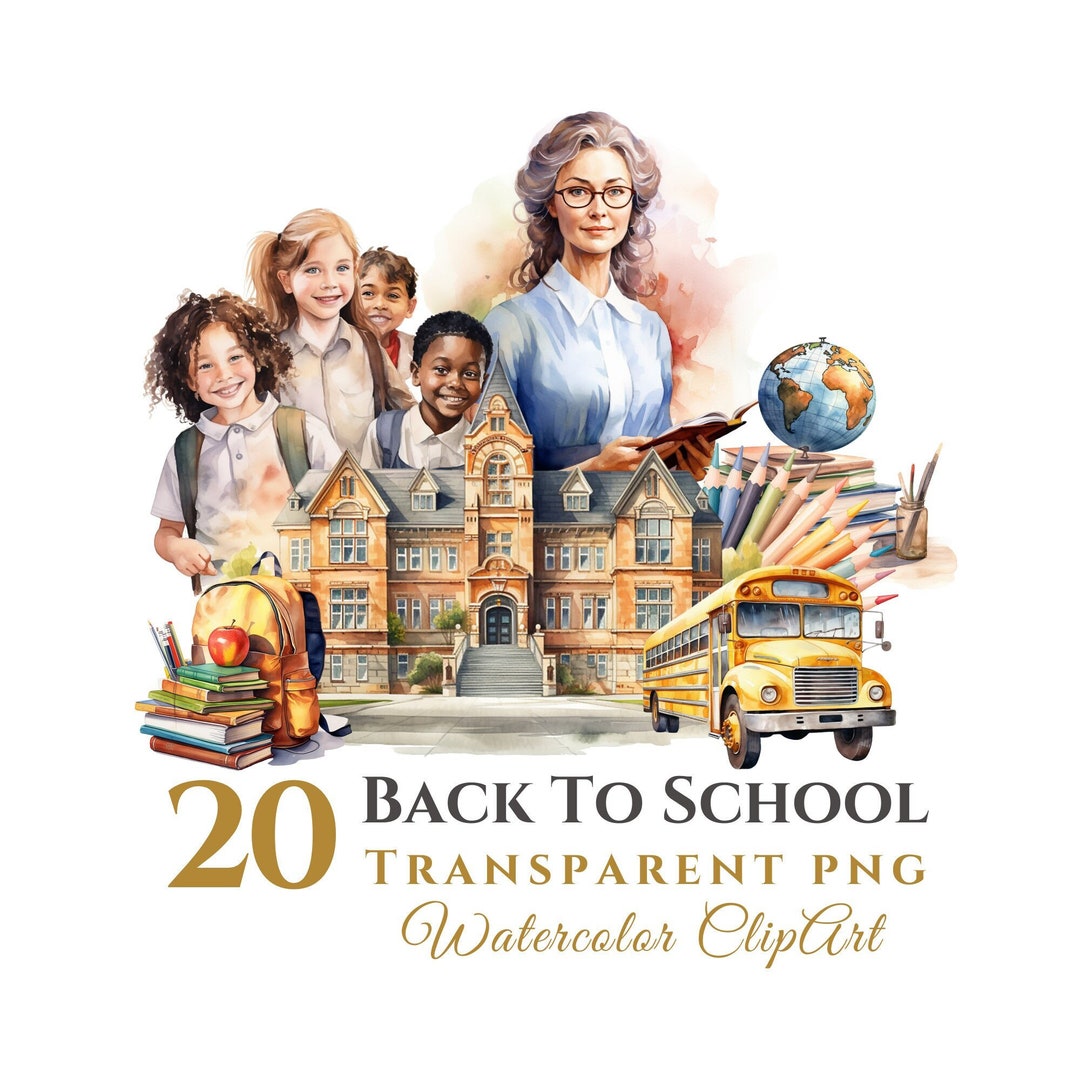 20 Back to School Watercolor Clipart Bundle, Transparent Background ...