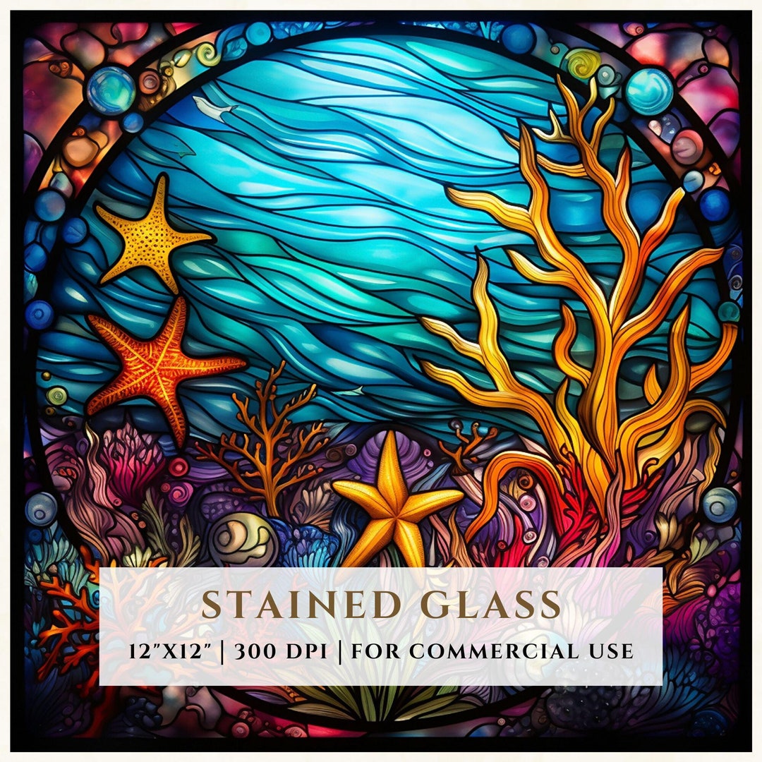 Starfish Stained Glass Pattern, Sublimation Designs, Stained Glass PNG ...