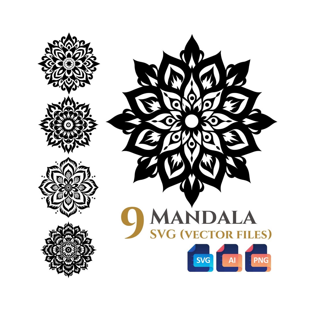 9 Mandala Svg Vector Clipart Bundle, Transparent Background, Digital ...