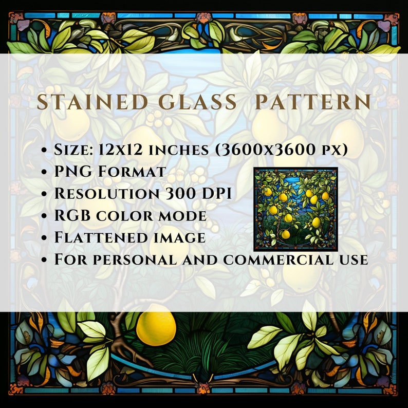 Lemon Stained Glass Pattern, Sublimation Designs, Stained Glass PNG ...
