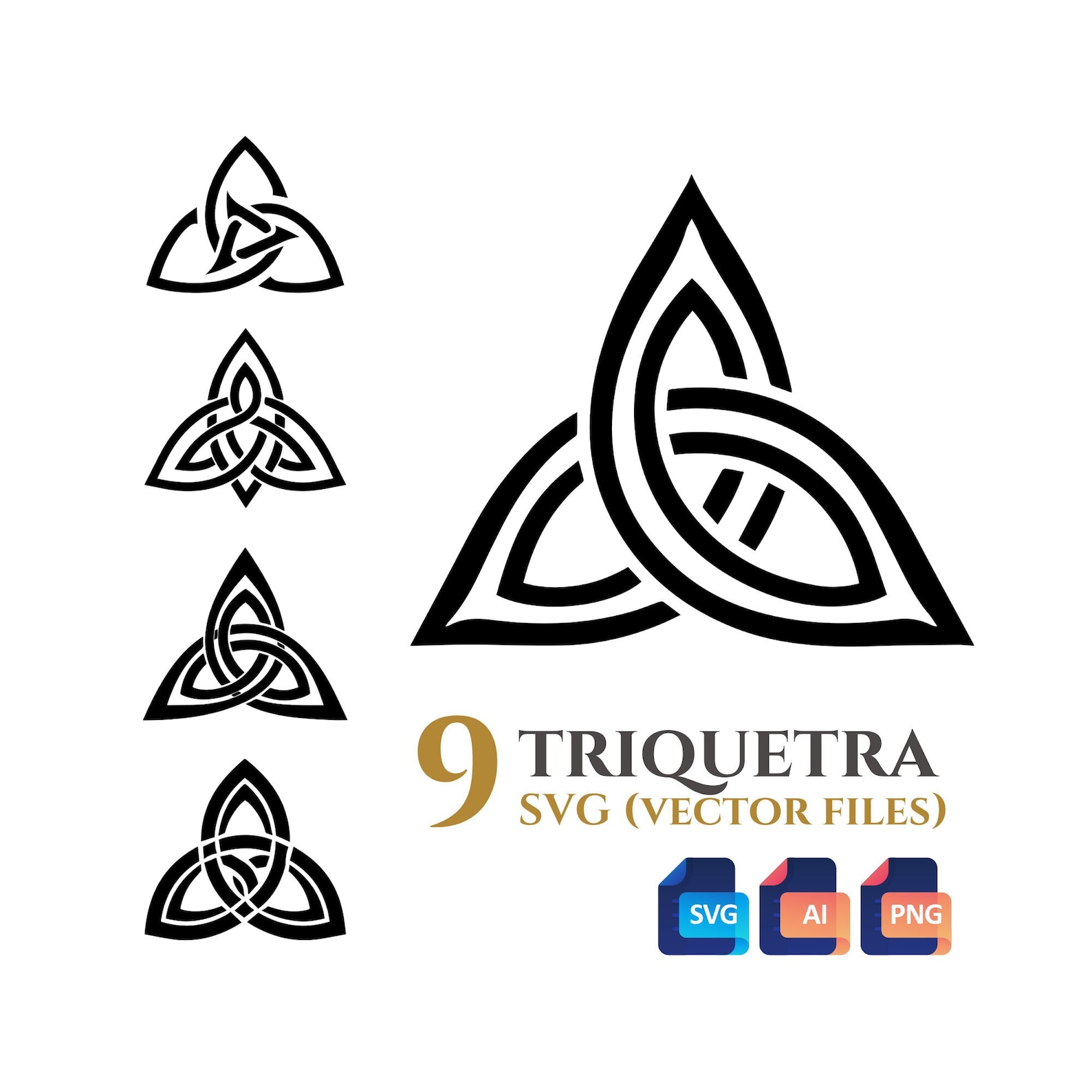 9 Triquetra Celtic Trinity Knot Svg Vector Clipart Bundle, Transparent ...
