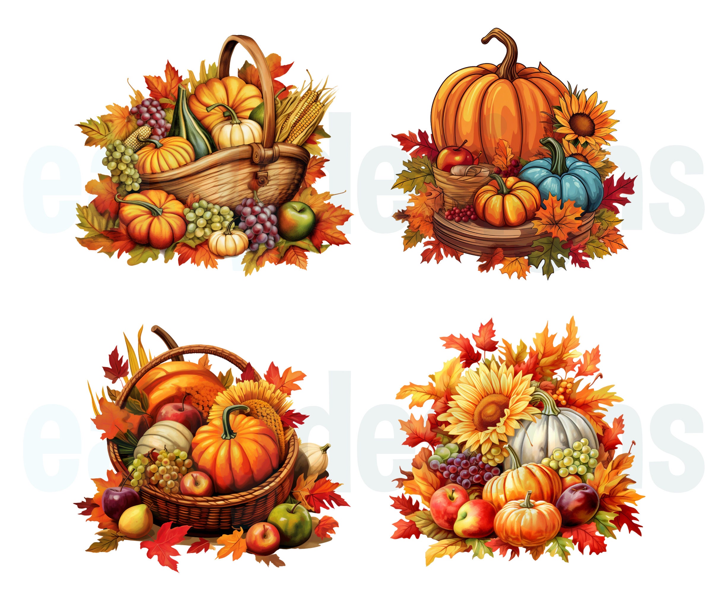 26 Thanksgiving Watercolor Clipart Bundle, Transparent Background PNG ...