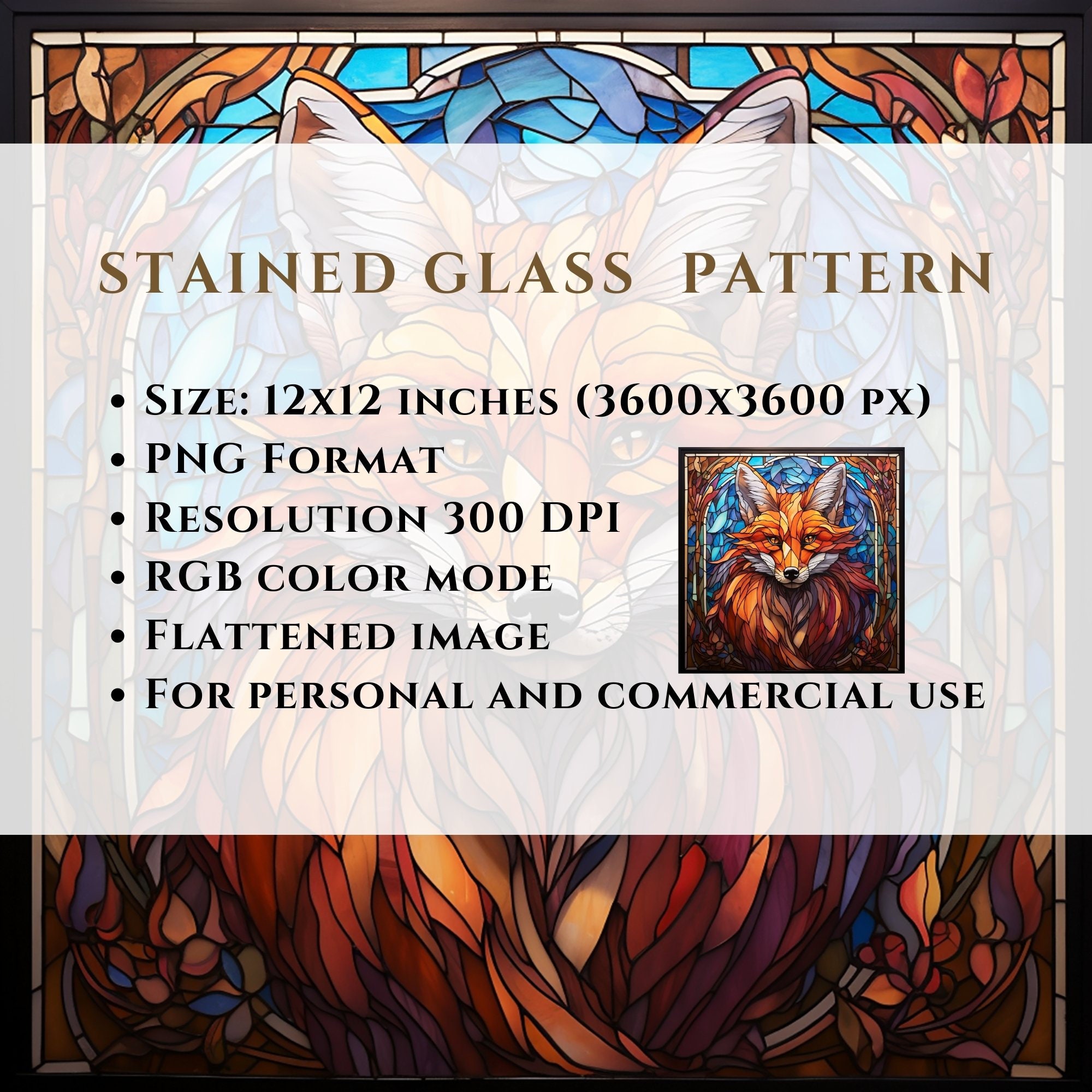Fox Stained Glass Pattern Sublimation Designs Stained Glass - Etsy