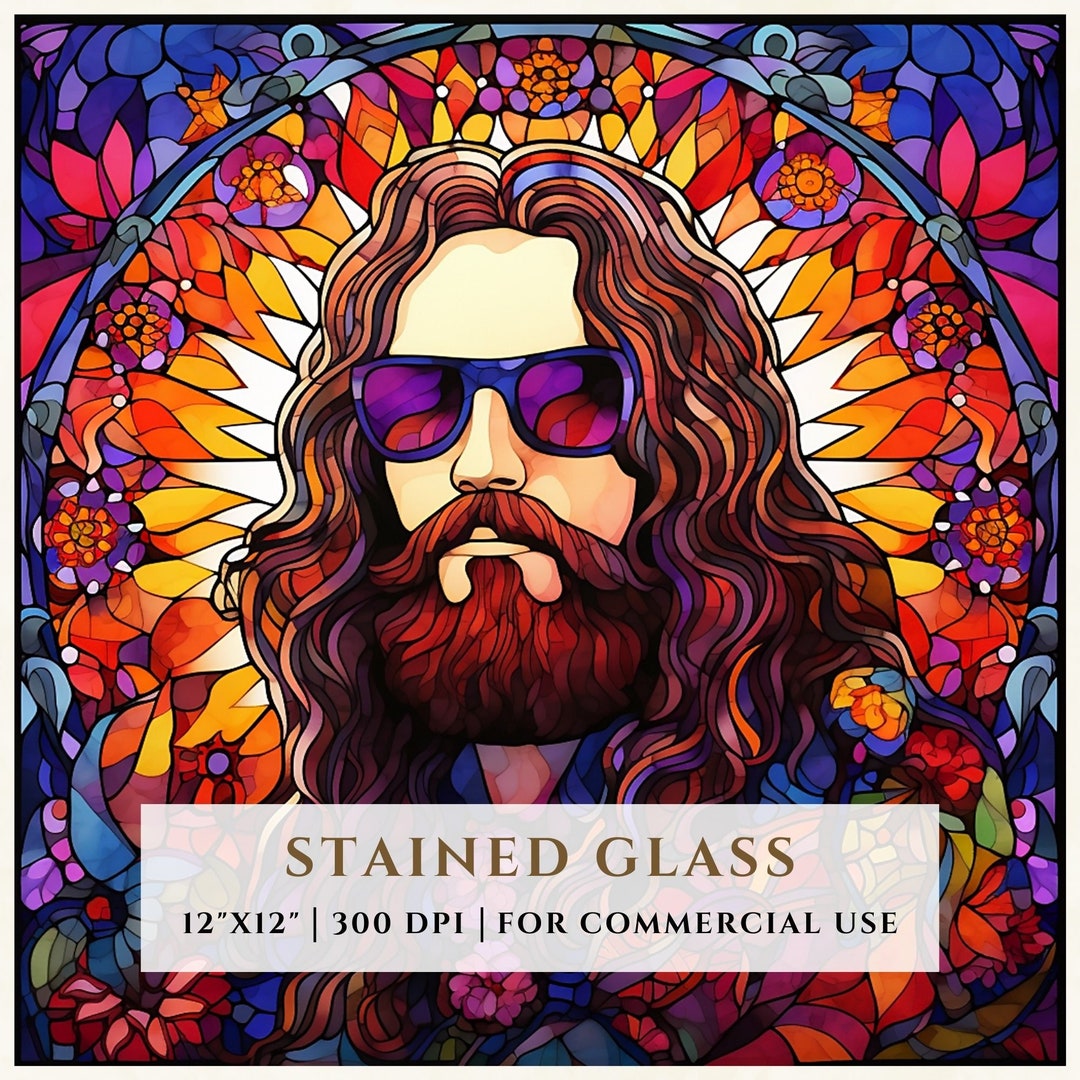 Hippie Motifs Stained Glass Pattern, Sublimation Designs, Faux Stained ...
