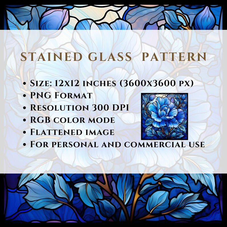 Blue Flower Stained Glass Pattern, Sublimation Designs, Stained Glass ...