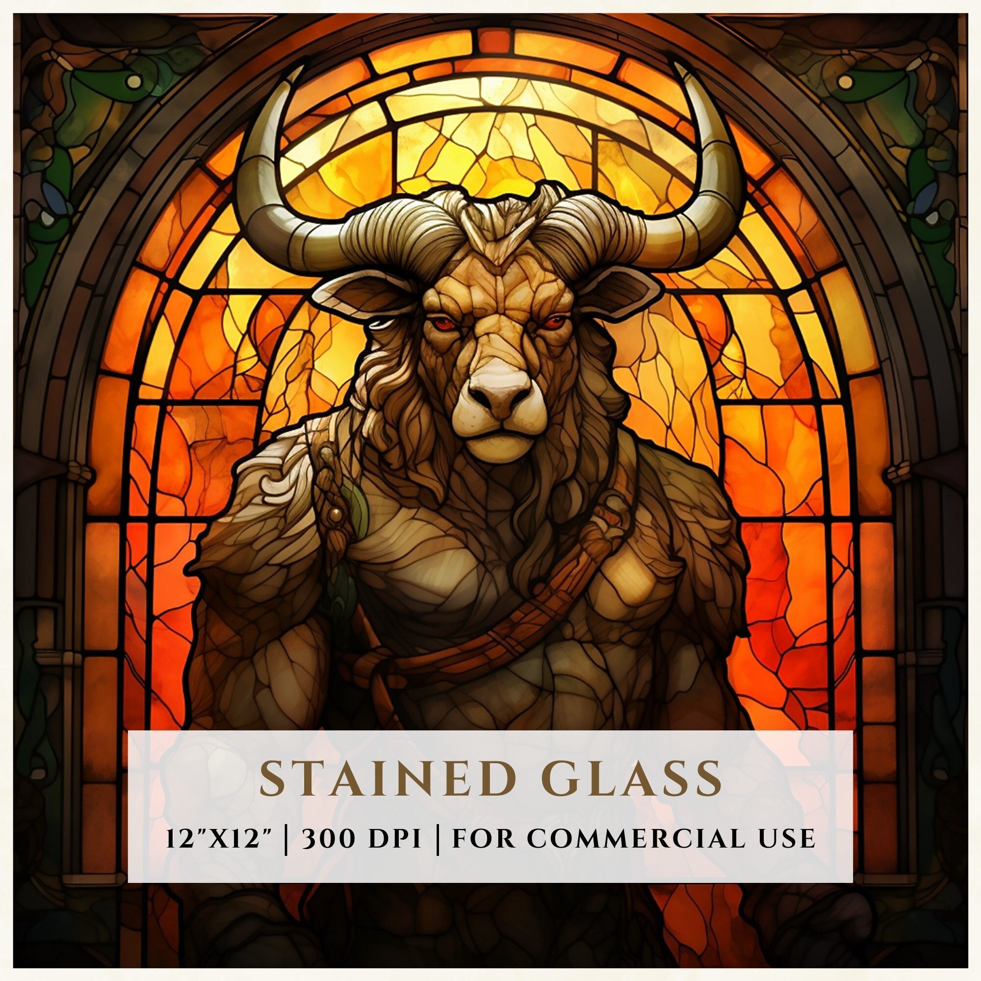 Minotaur Stained Glass Pattern, Greek Mythology, Sublimation Designs ...