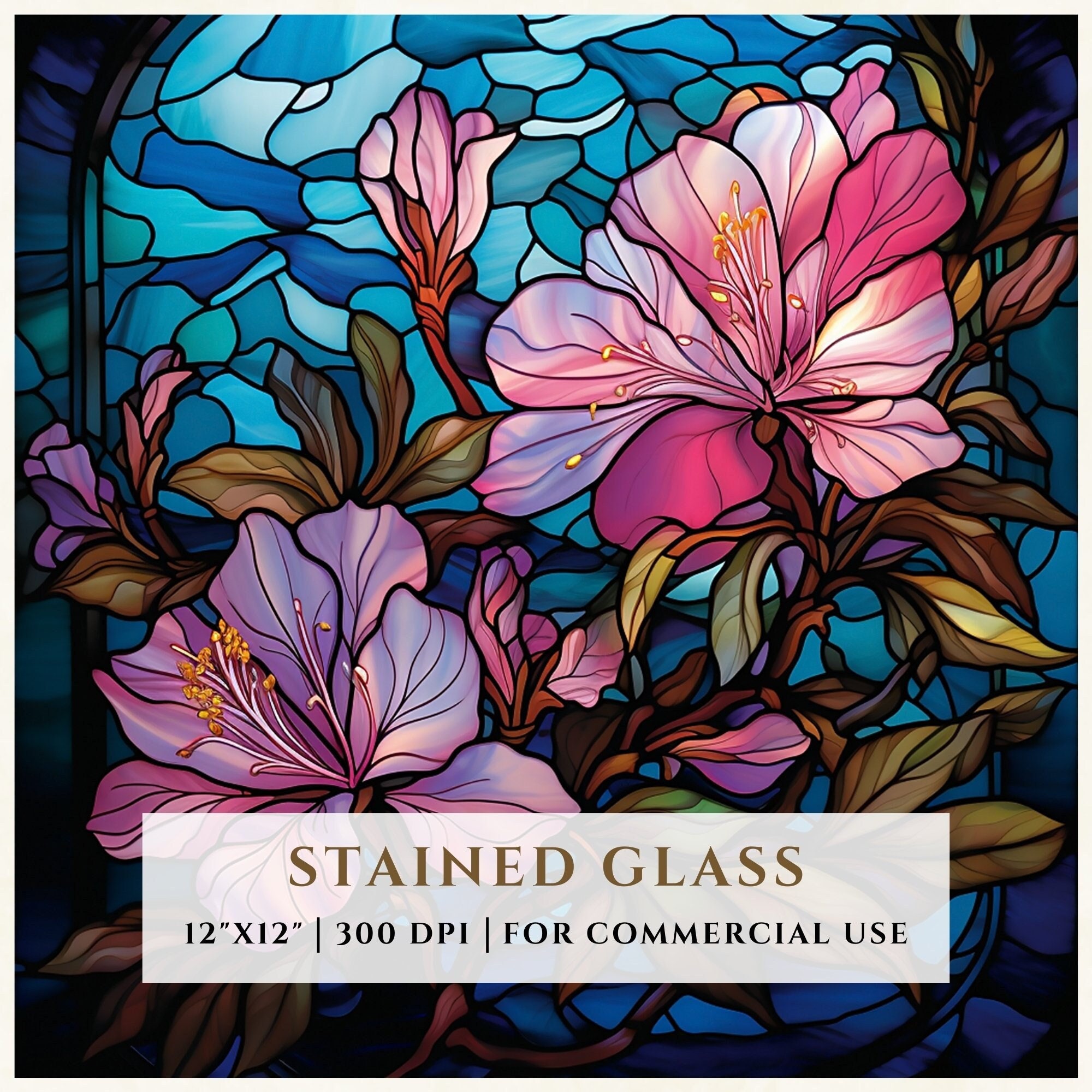 Azalea Stained Glass Pattern, Sublimation Designs, Stained Glass PNG ...