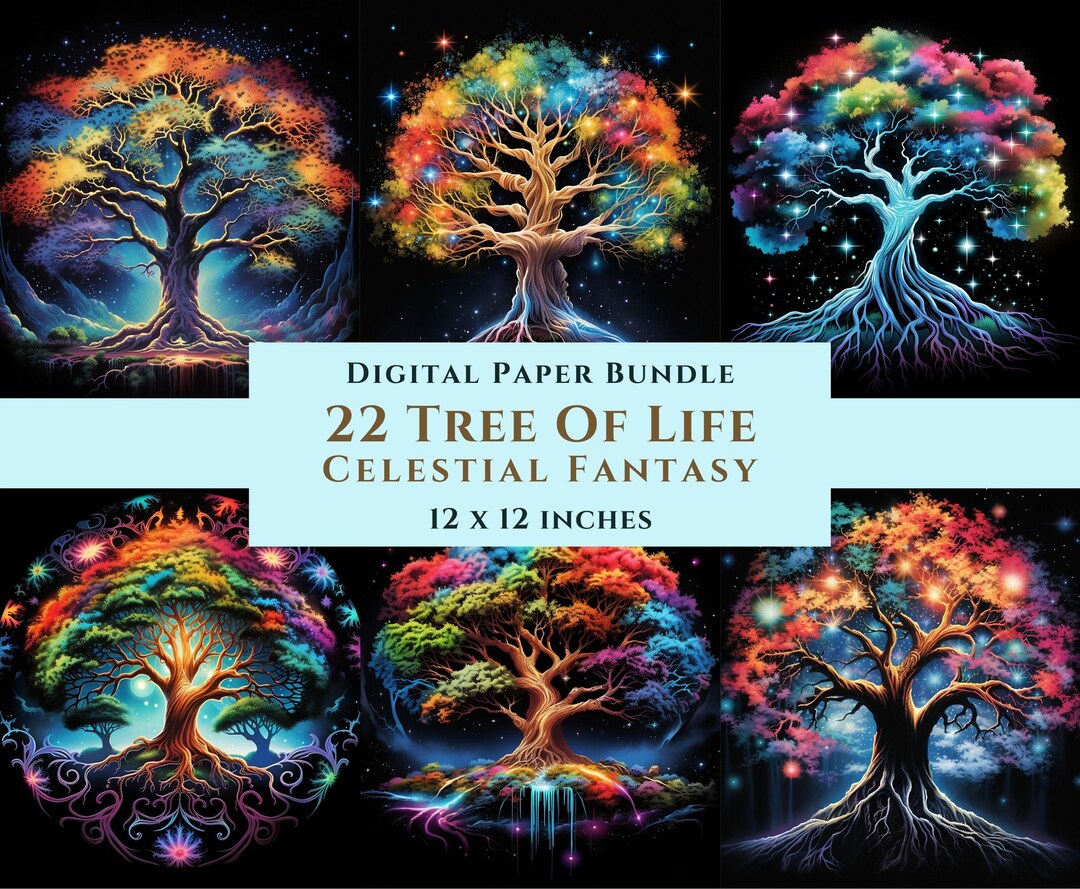 22 Tree of Life Celestial Fantasy Printable Digital Paper Bundle ...