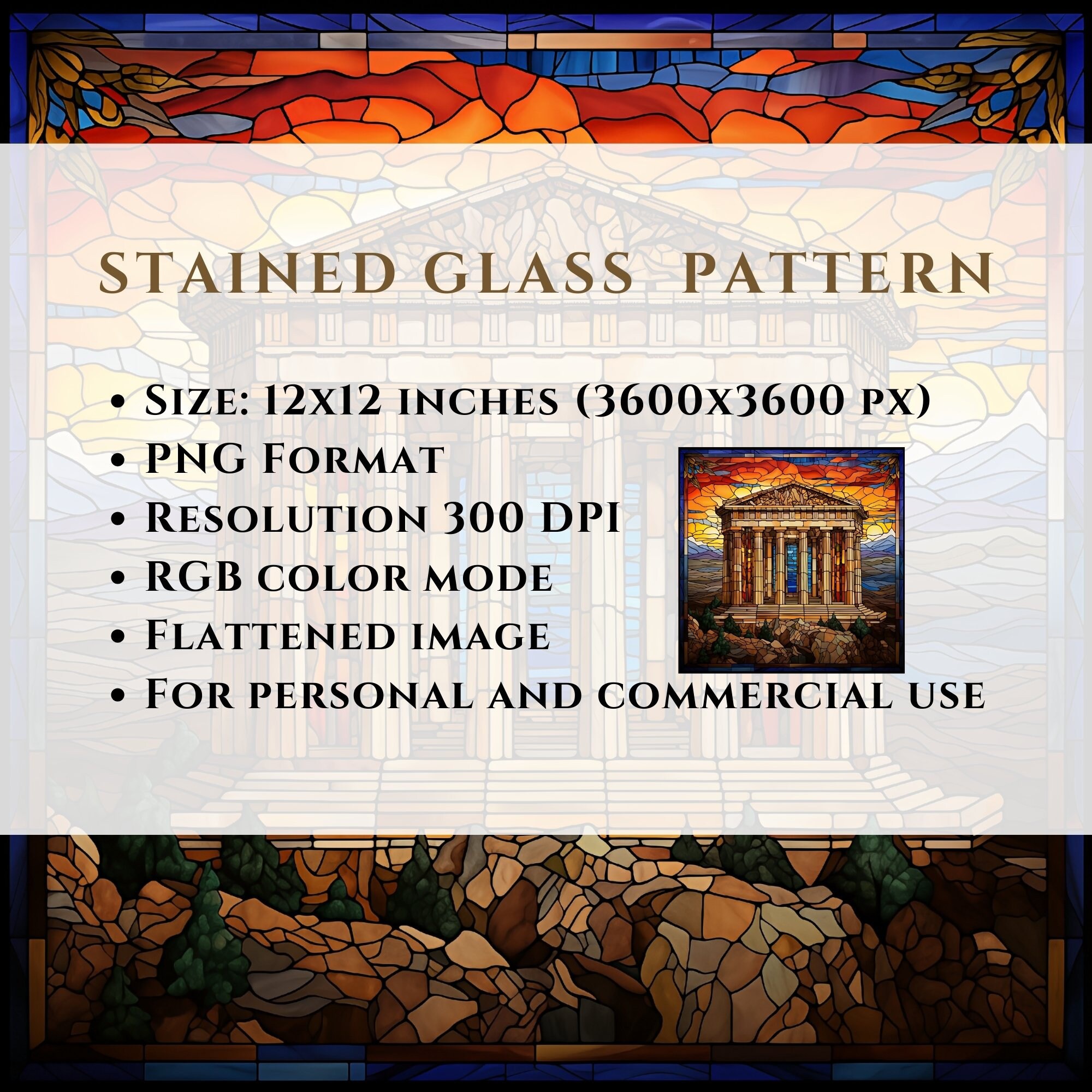 Scenic Athens Parthenon Stained Glass Pattern, Greece, Sublimation ...