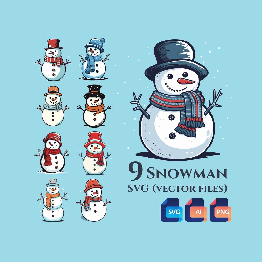 9 Snowman Svg Vector Clipart Bundle, Transparent Background, Instant ...