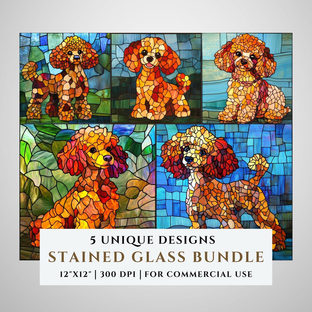 5 Toy Poodle Dog Stained Glass Pattern Bundle, Sublimation Designs ...
