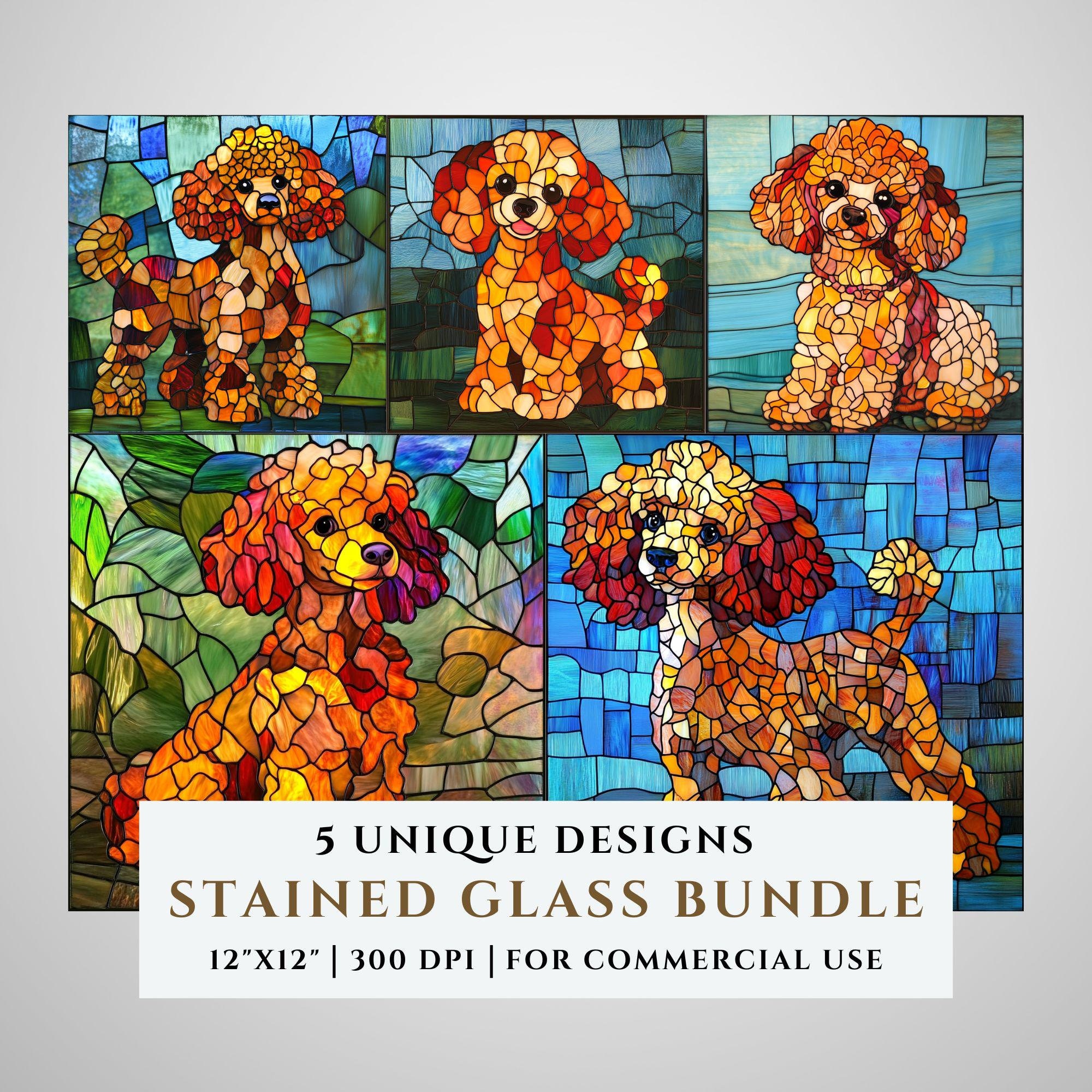 5 Toy Poodle Dog Stained Glass Pattern Bundle, Sublimation Designs ...