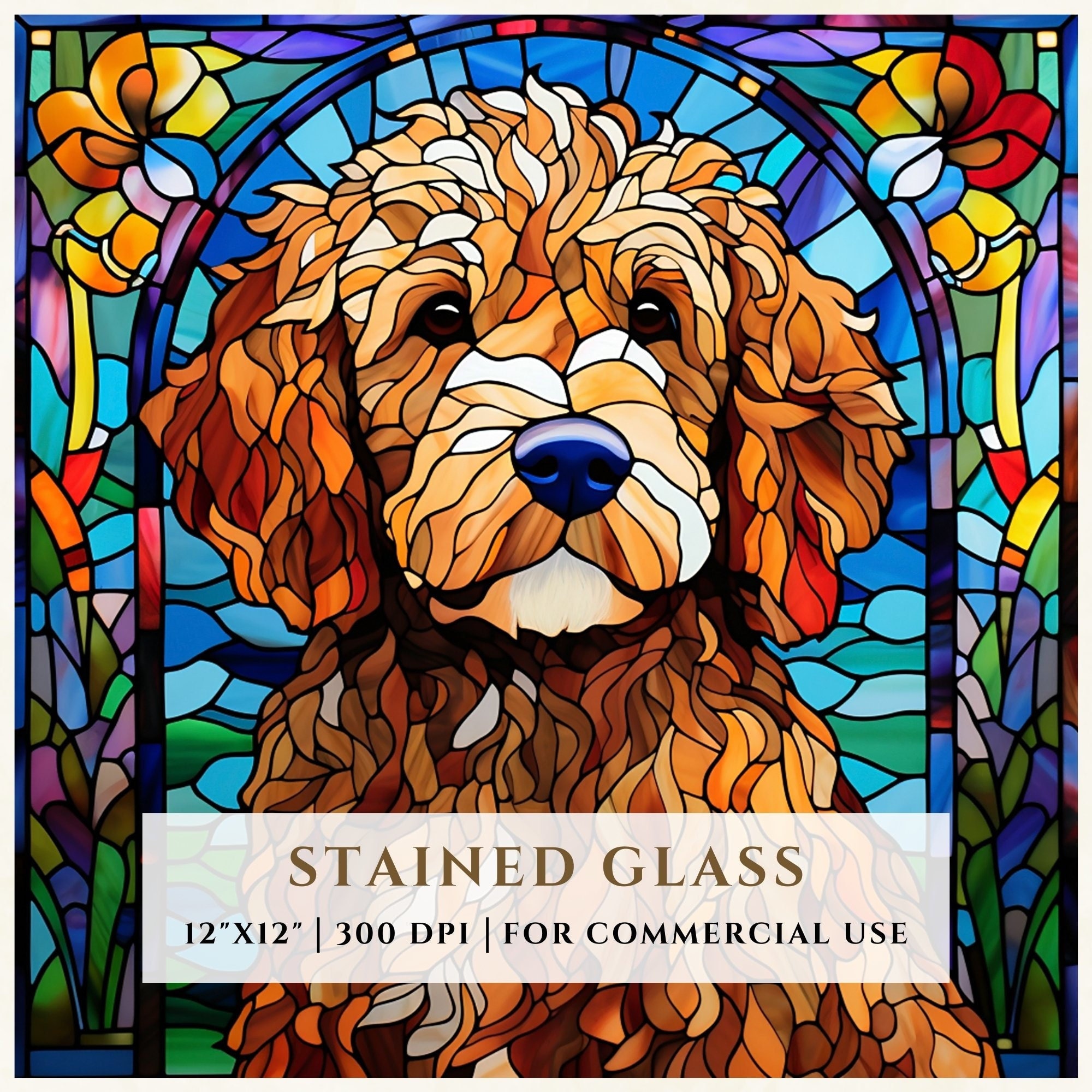 Goldendoodle Dog Stained Glass Pattern, Sublimation Designs, Stained ...