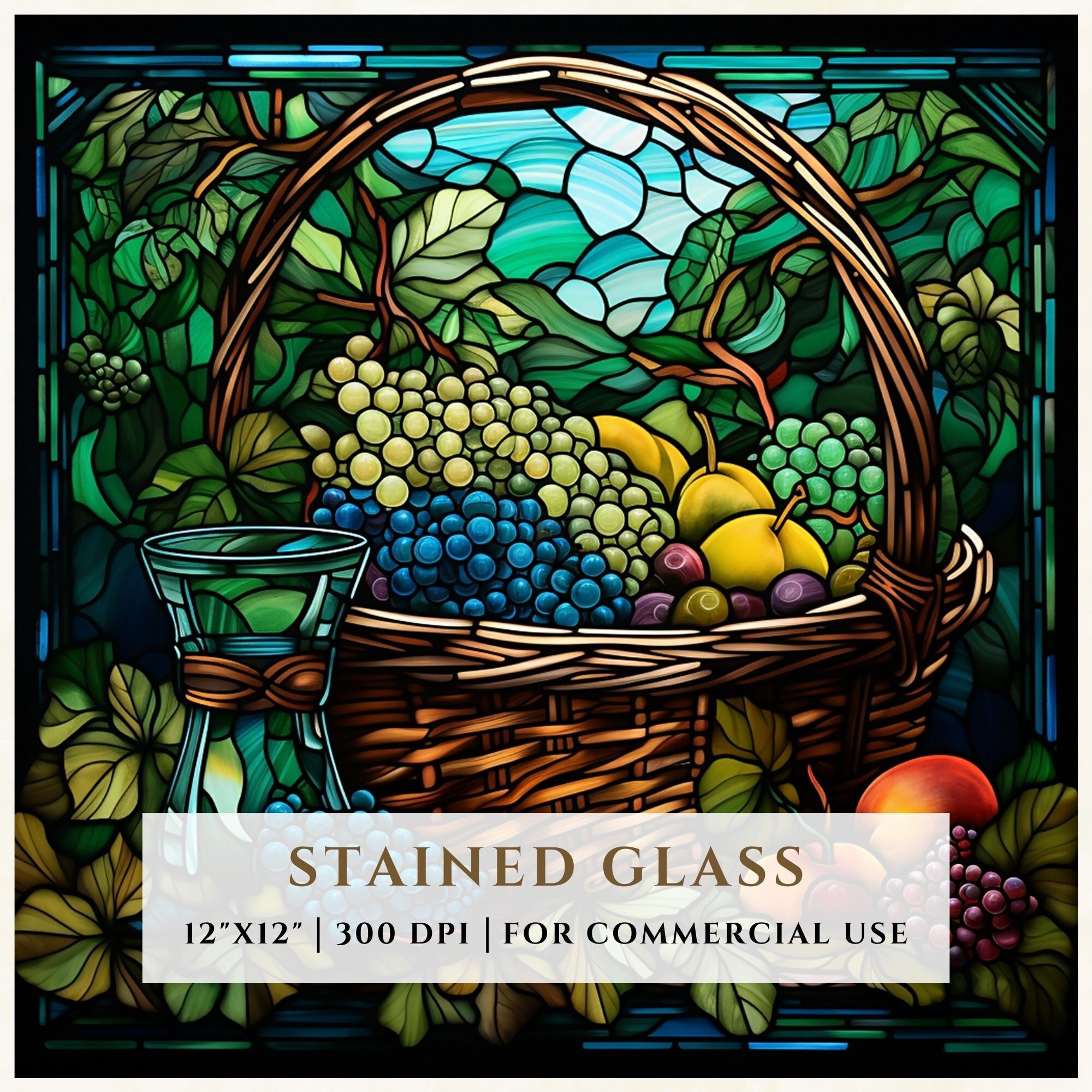 Fruit Basket Stained Glass Pattern, Sublimation Designs, Stained Glass ...