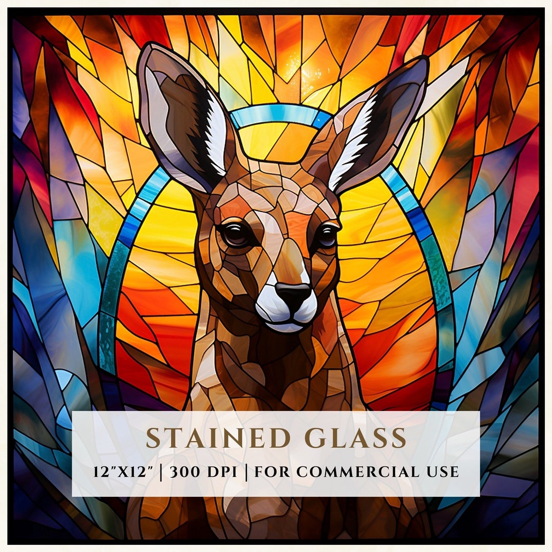 Kangaroo Stained Glass Pattern, Sublimation Designs, Stained Glass PNG ...