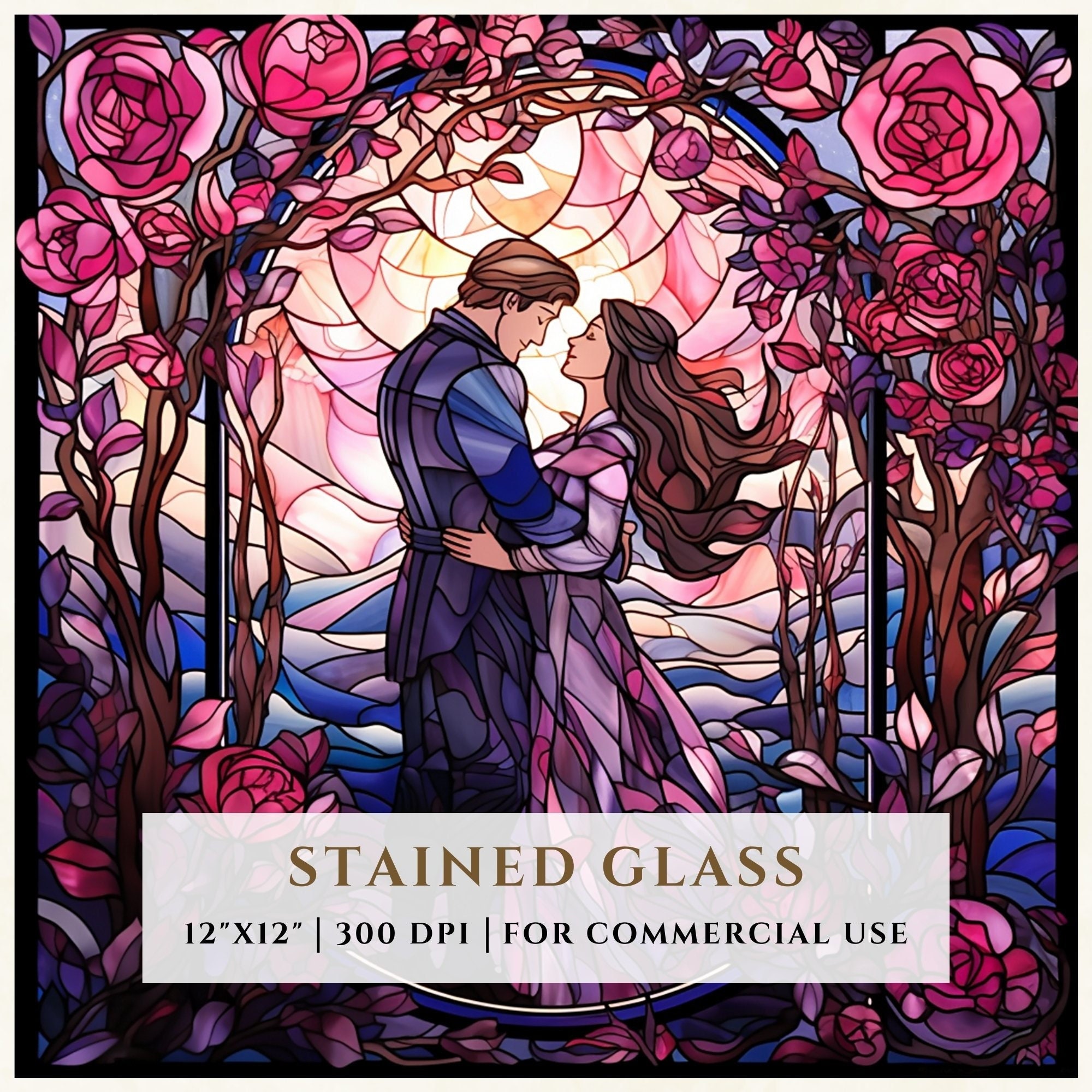 Valentine Couple Stained Glass Pattern, Sublimation Designs, Stained ...