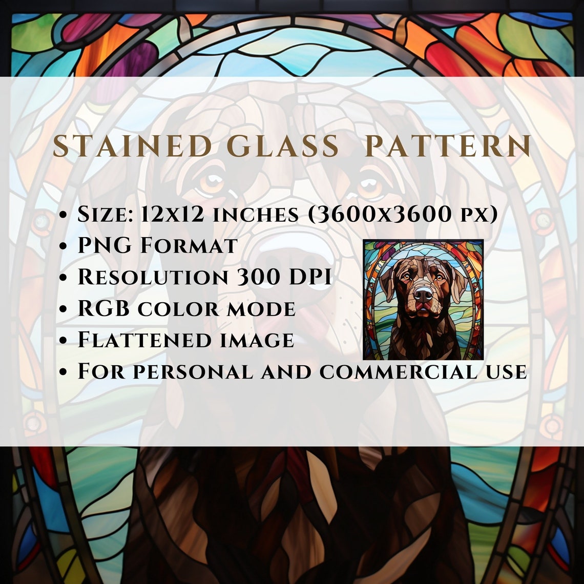 Labrador Dog Stained Glass Pattern, Sublimation Designs, Stained Glass ...