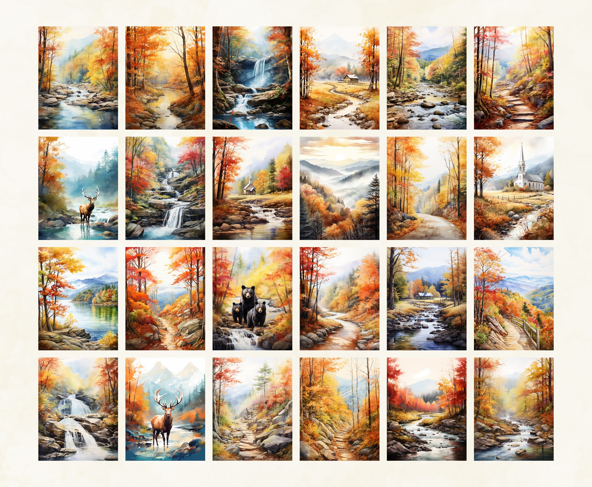 30 Autumn in the Smokies Printable Digital Paper Bundle, Watercolor ...