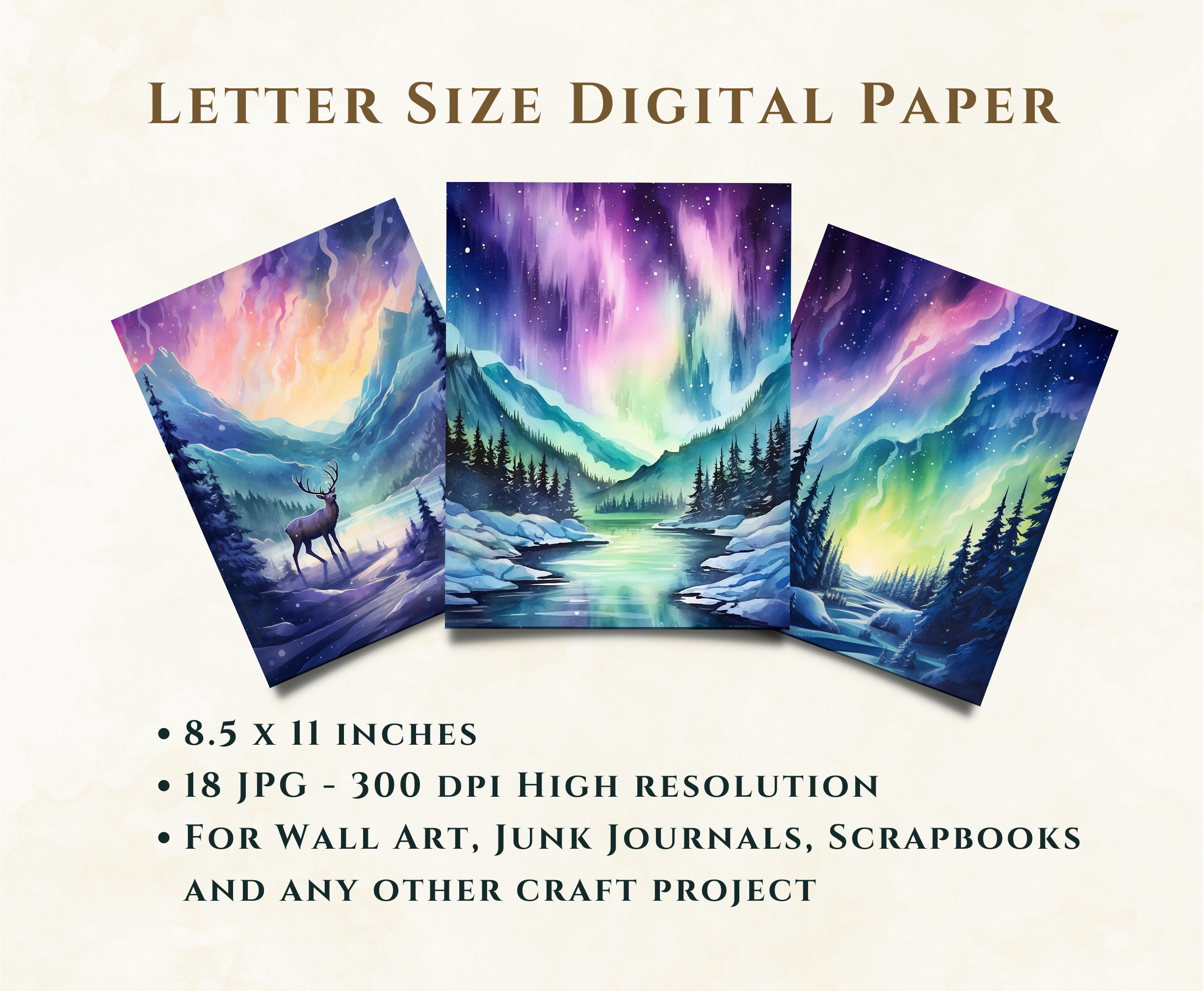 18 Northern Lights Printable Digital Paper Bundle, Aurora Borealis ...