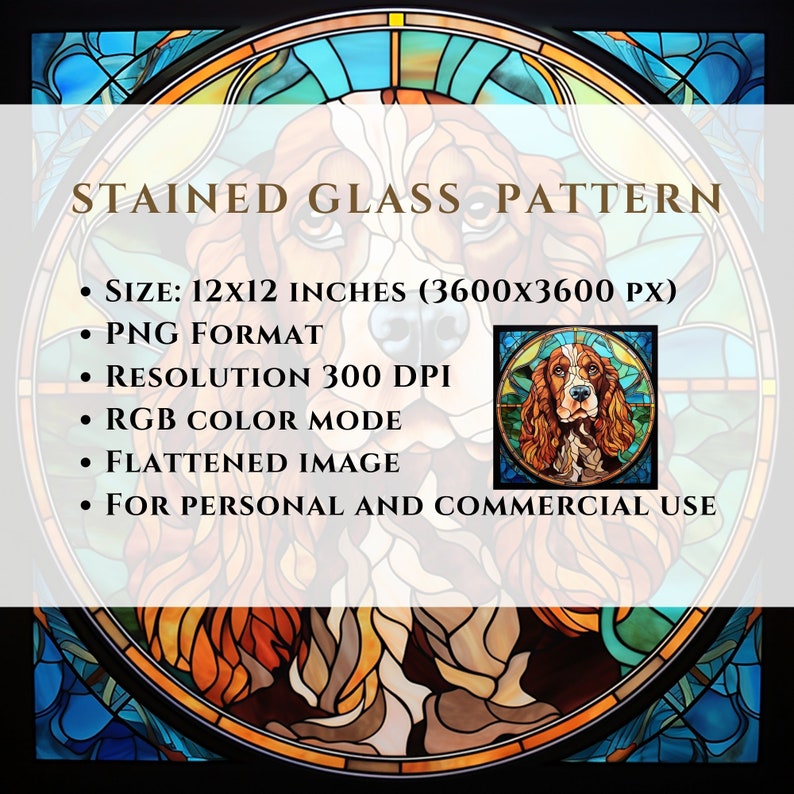 English Cocker Spaniel Dog Stained Glass Pattern, Sublimation Designs ...