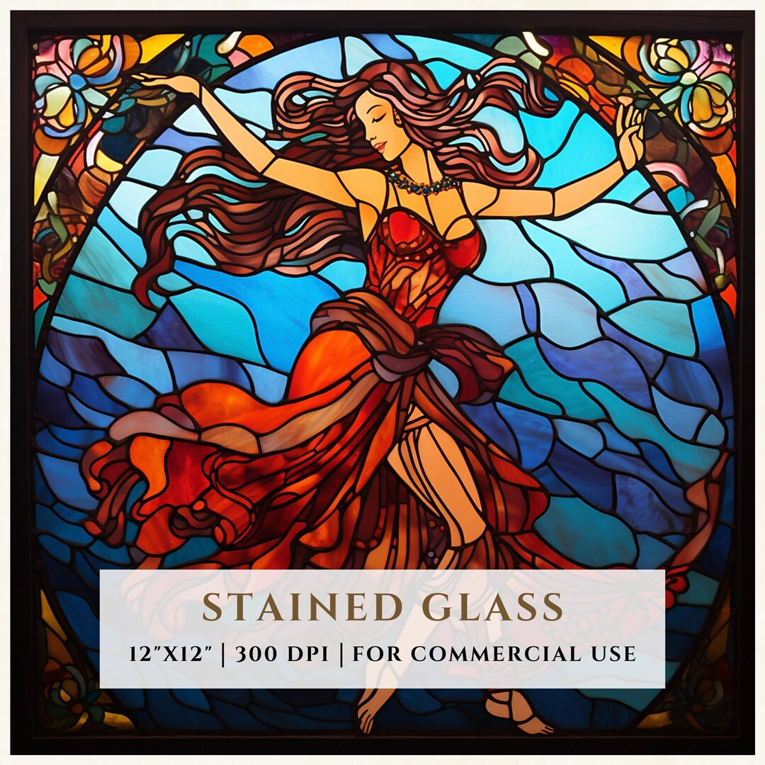Dancing Girl Stained Glass Pattern, Sublimation Designs, Stained Glass ...